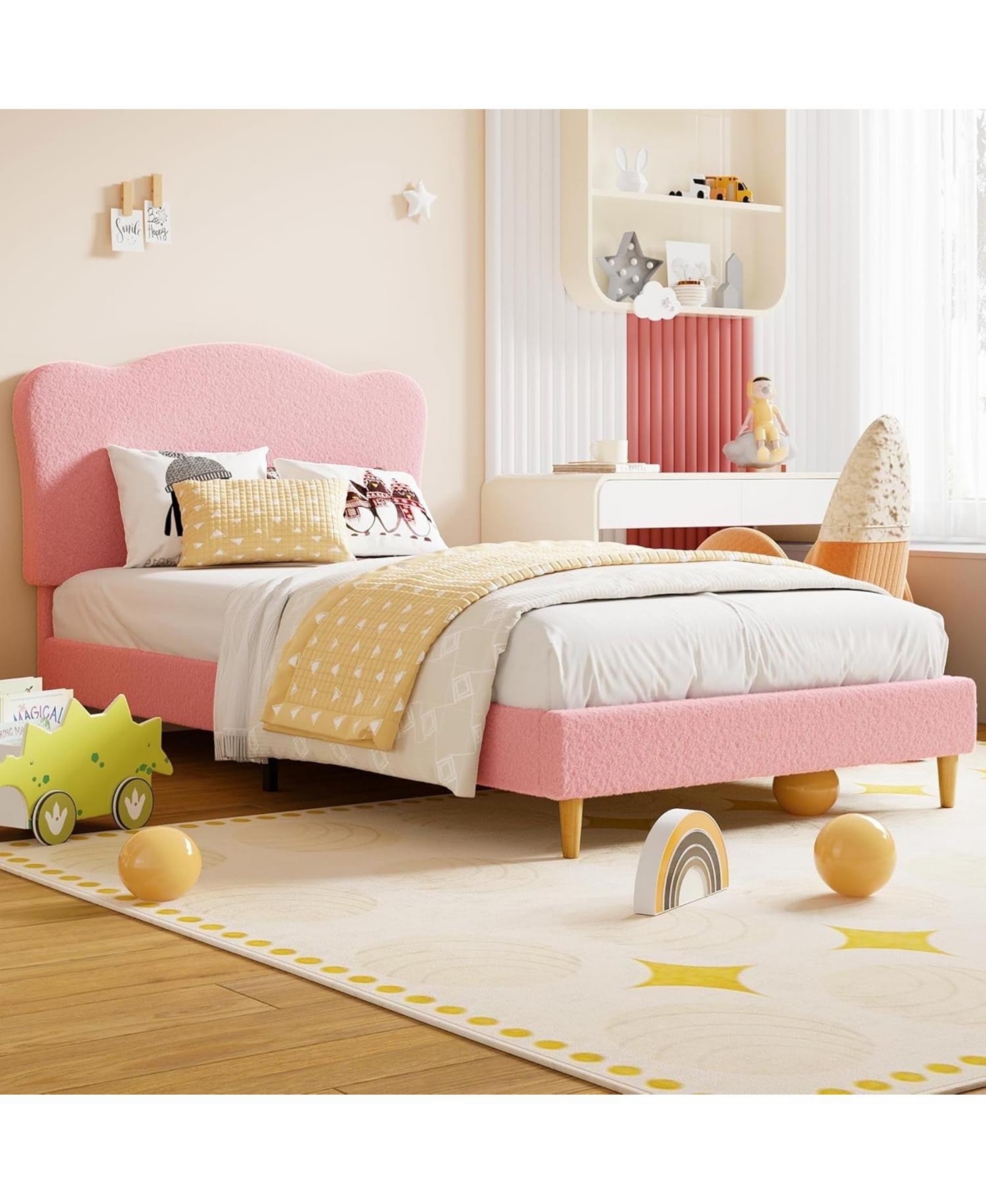 Click here for gaomon Bed Frame Cute Scallop Headboard Soft Berbe... prices