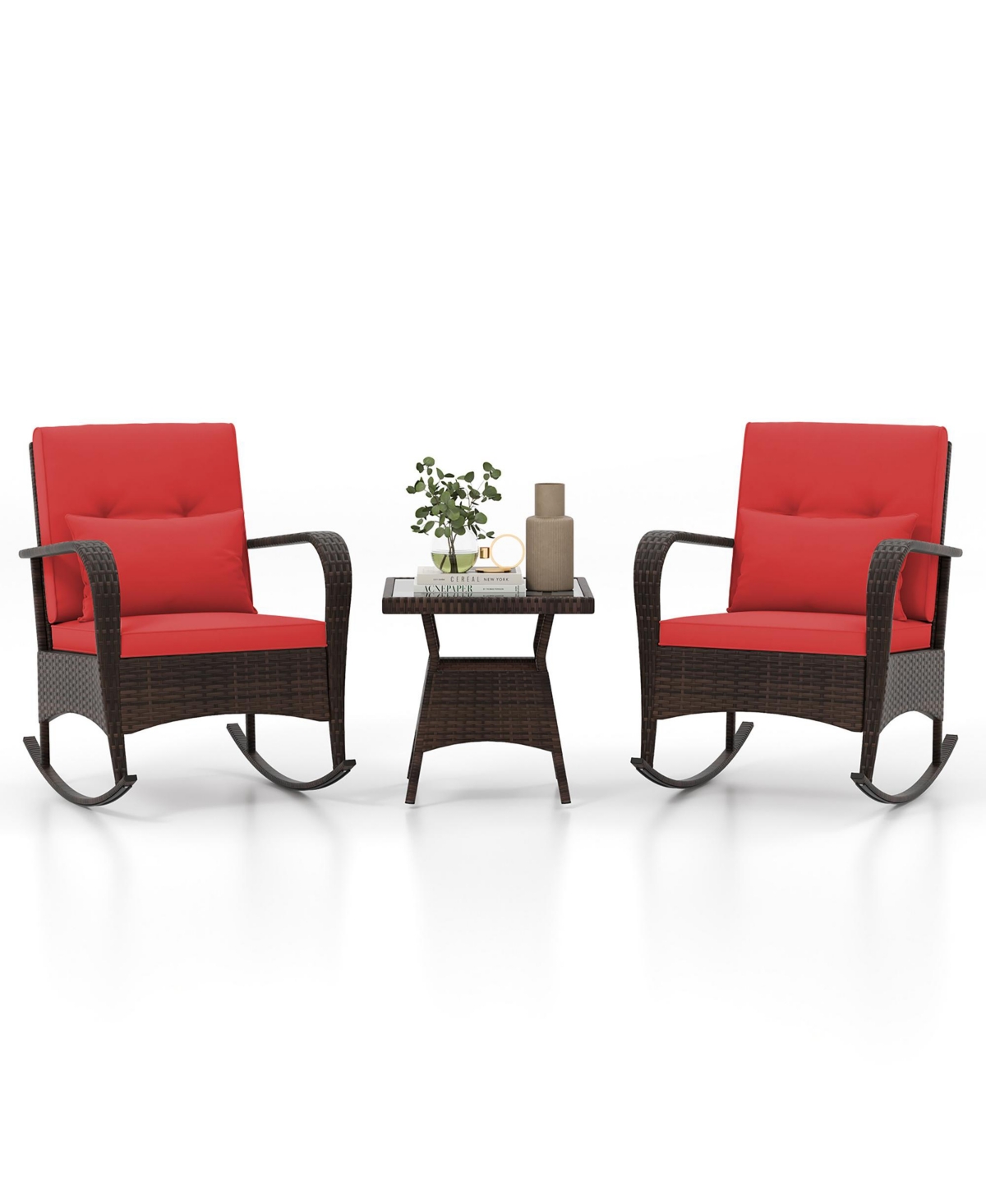 Click here for Gymax 3 Piece Outdoor Rocking Set Rattan Rocker Ch... prices