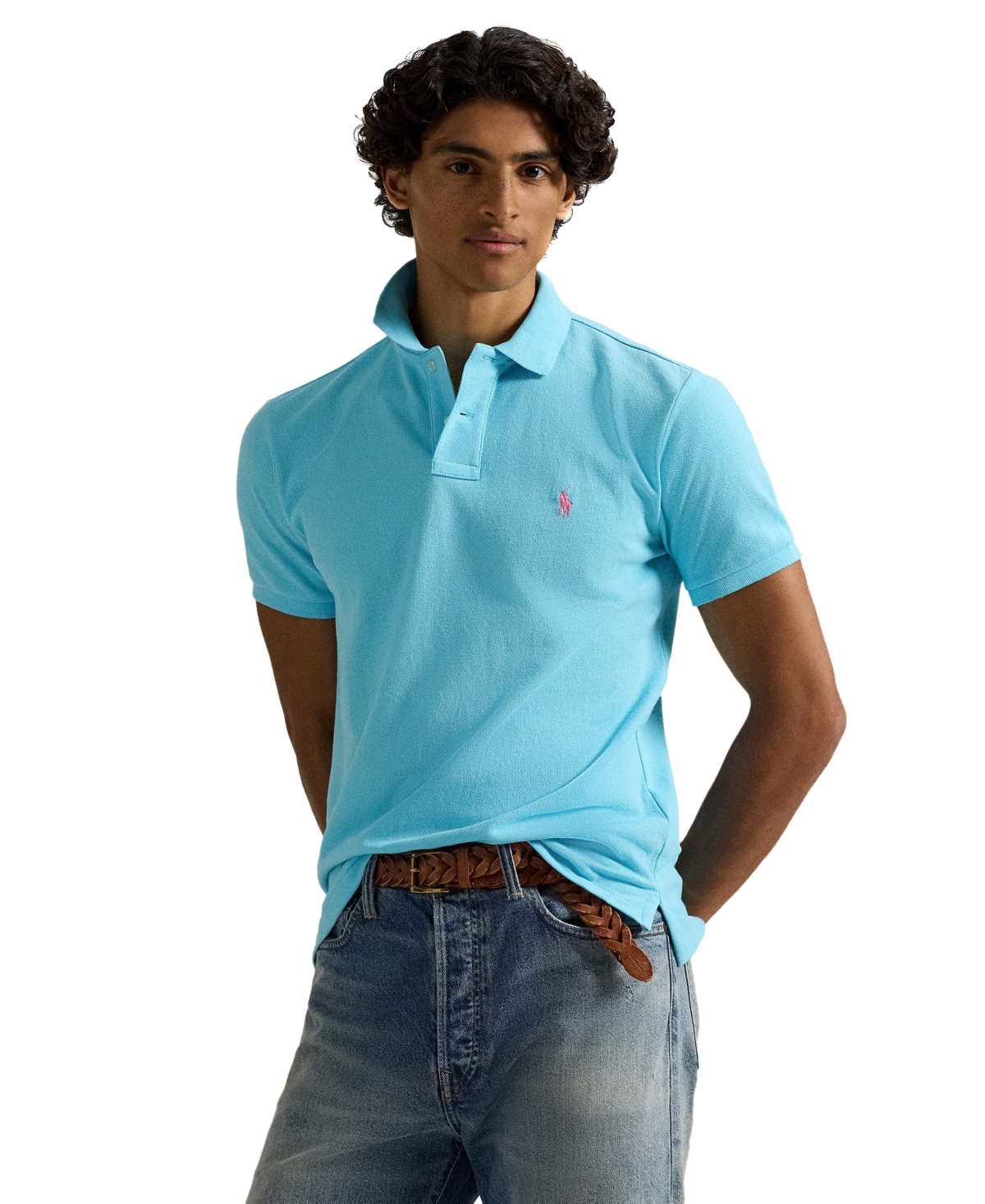 Polo Ralph Lauren Mens Custom Slim Fit Mesh Polo - Cabana Blue