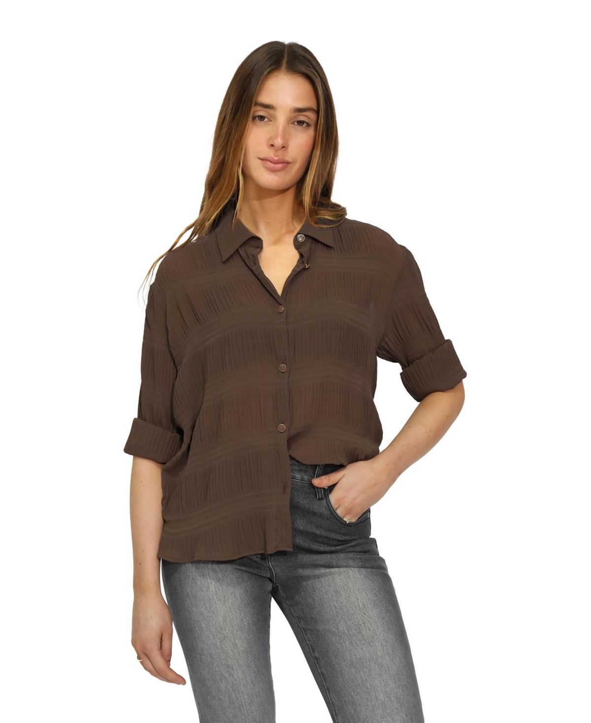 Click here for Belle & Bloom Womens Yoko Shirred Chiffon Blouse -... prices