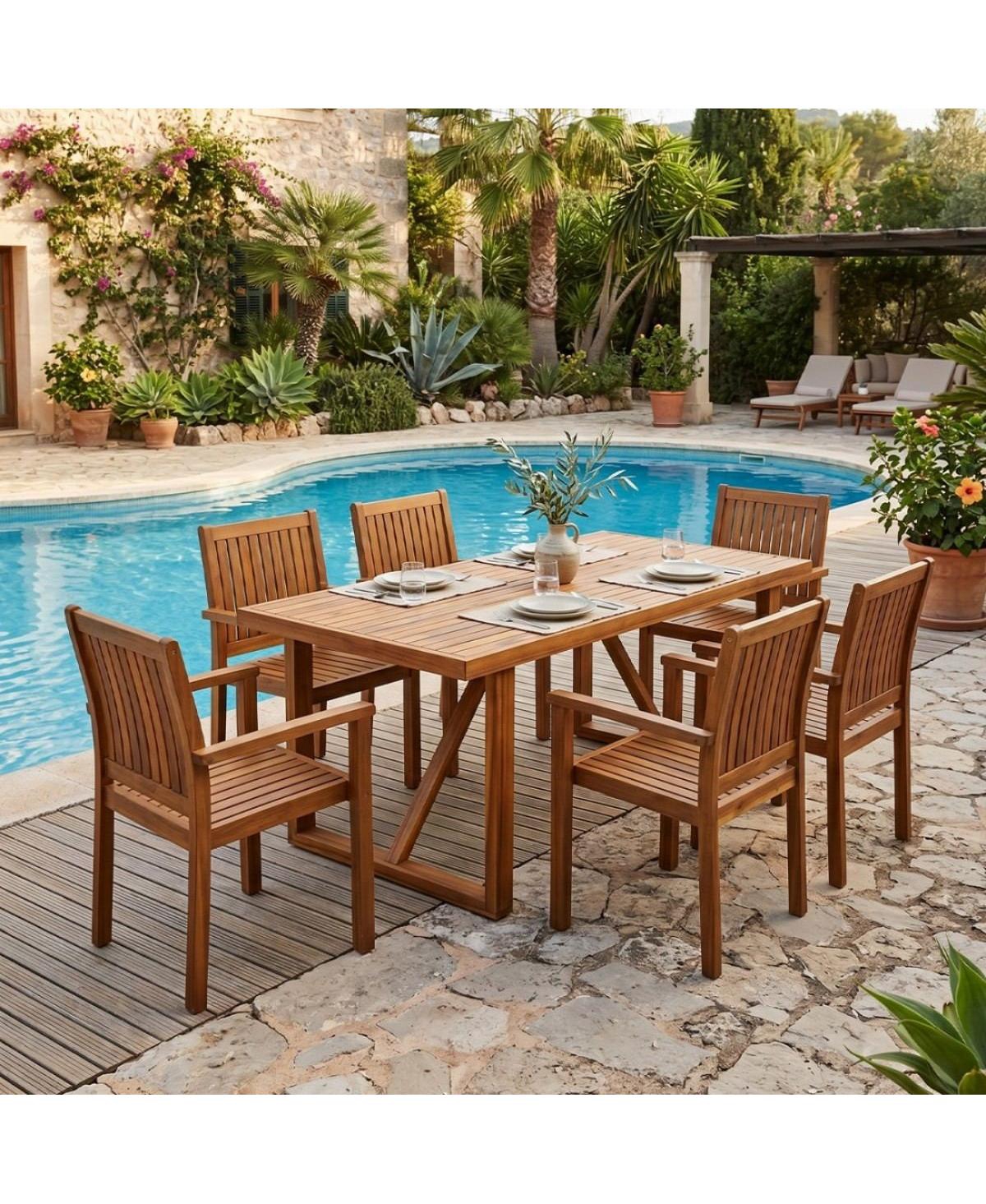 Click here for Asagikoiai 7-Piece Acacia Wood Patio Dining Set fo... prices