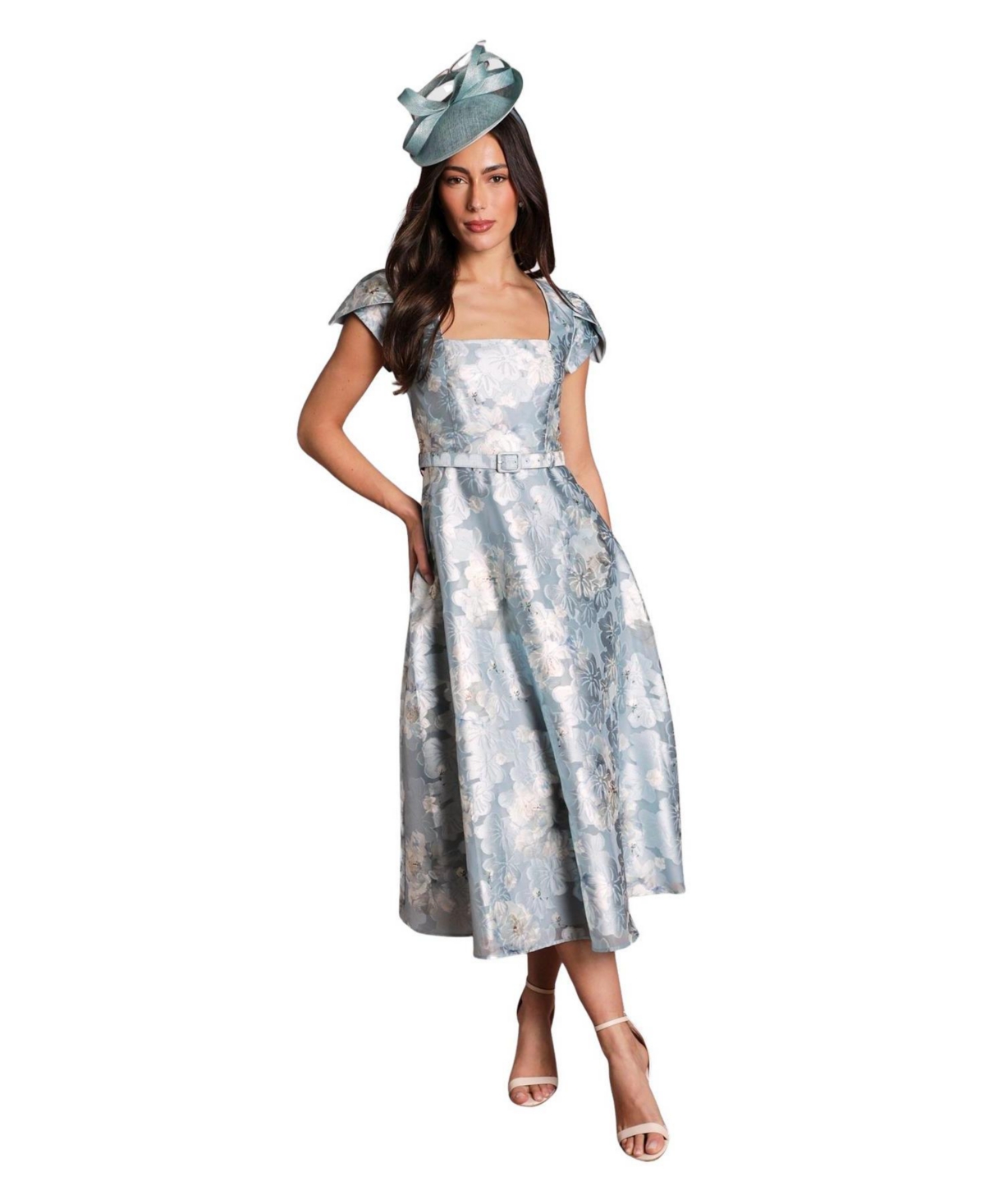 Click here for Coast Womens Printed Belted Midi Dress - Pale blue prices