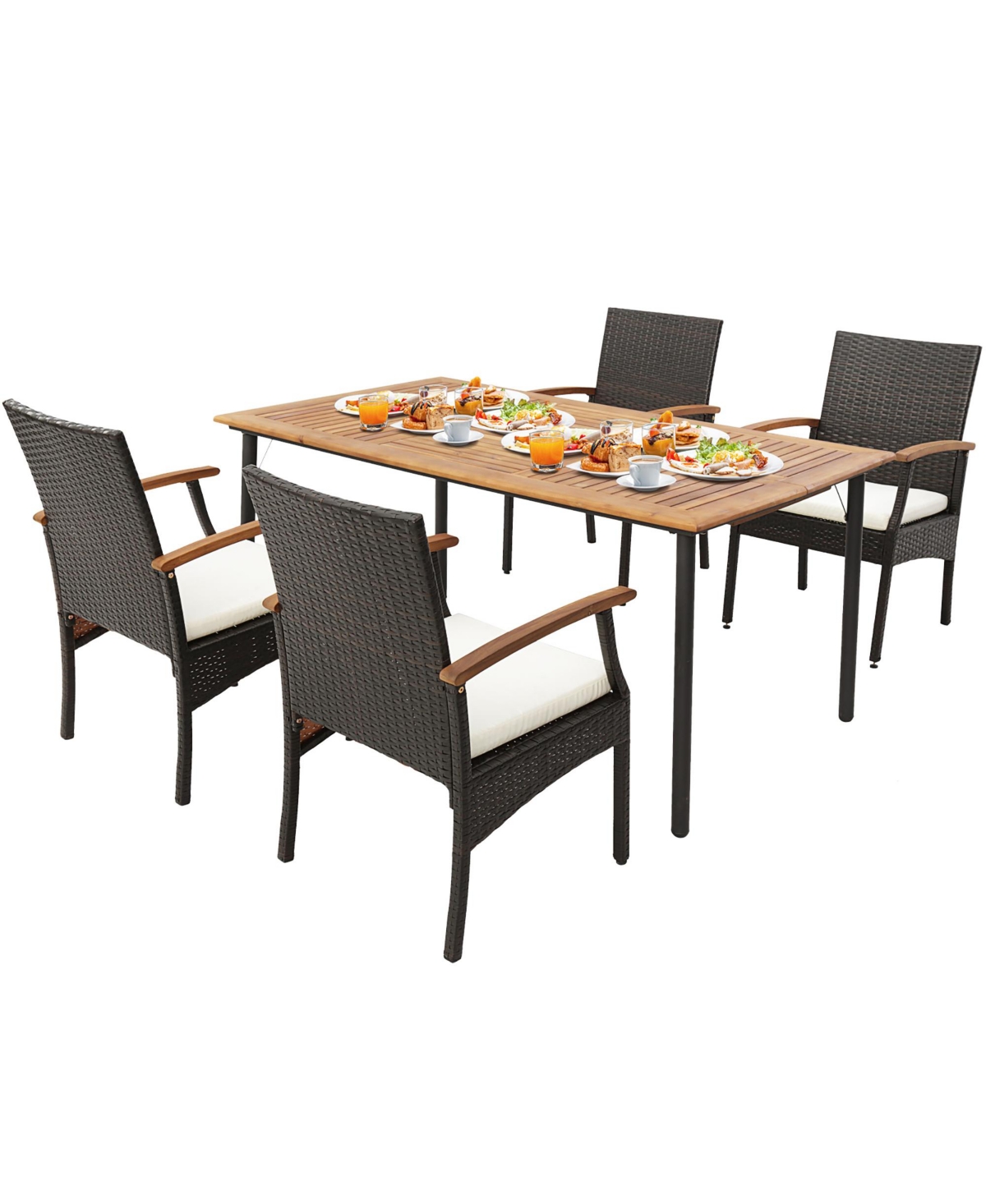 Click here for Gymax 5 Piece Wicker Dining Set Cushion Acacia Woo... prices