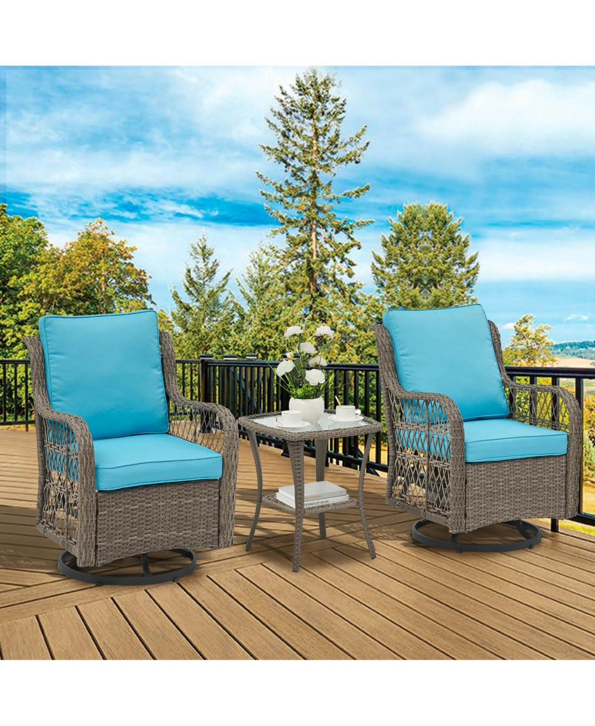 Click here for homfan 3 Piece Patio Bistro Set  All Weather Wicke... prices