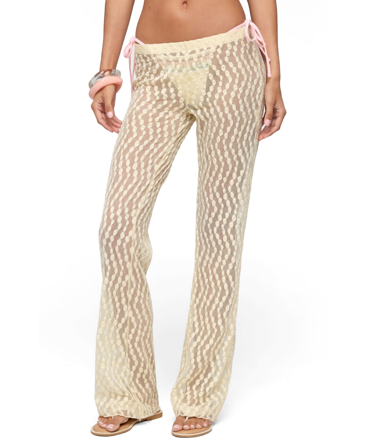 Click here for Edikted Womens Liliette Sheer Textured Pants - Yel... prices