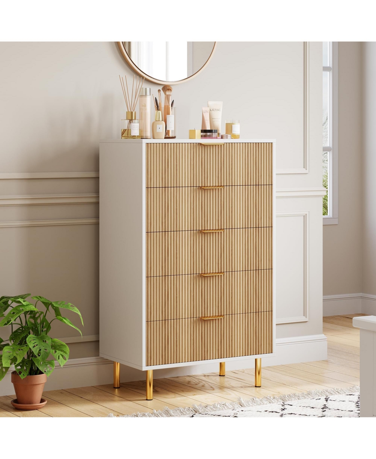 Click here for homfan 5-Drawer Dresser with Gold Handles and Flut... prices