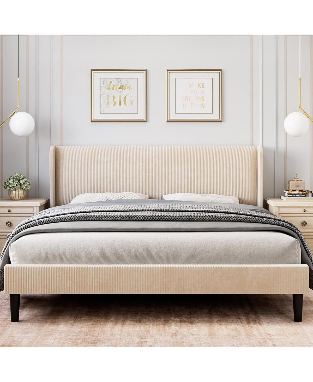 Click here for gaomon King Upholstered Platform Bed Wingback Head... prices