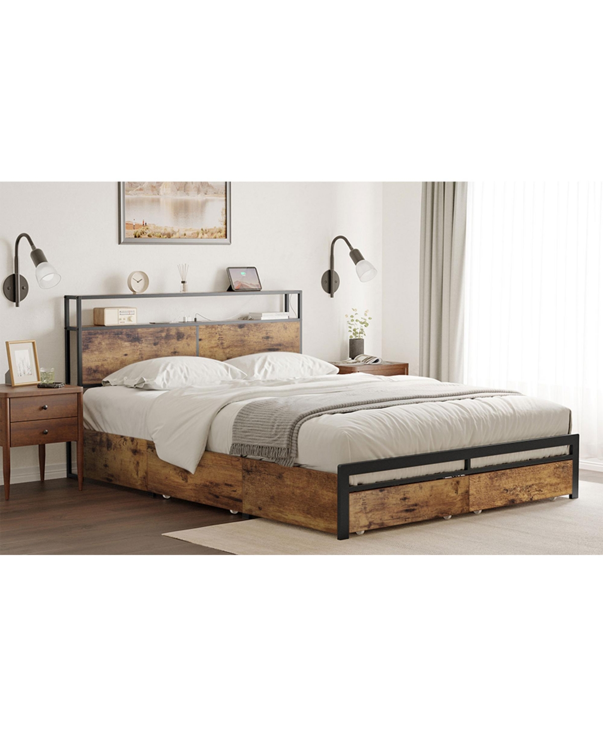 Click here for Hausource Queen Platform Bed Frame With Headboard... prices