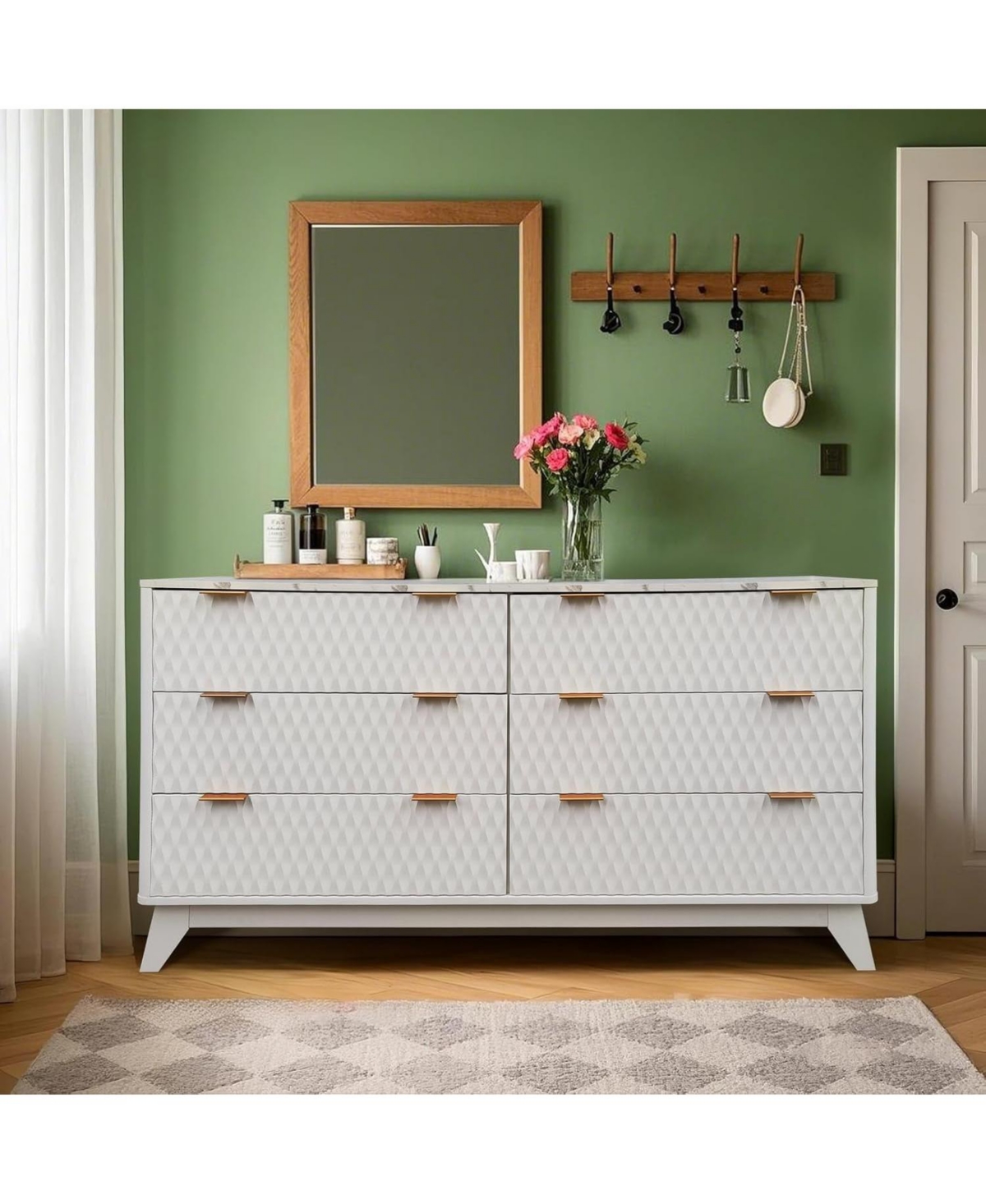 Click here for gaomon Fluted 6 Drawer Dresser with Faux Marble To... prices