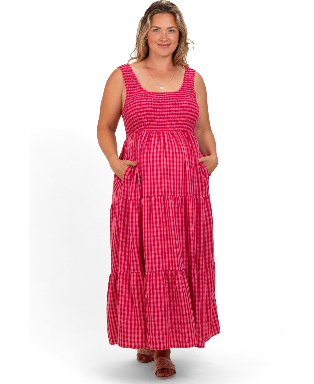 Click here for Pinkblush Plus Size Fuchsia Plaid Tiered Maxi Dres... prices