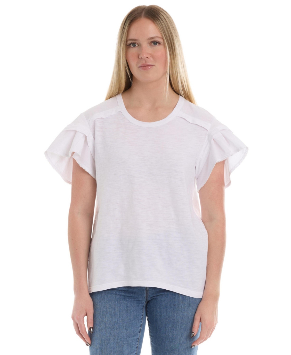 Click here for Wilt Womens Ruffle Short Sleeve Tee - White prices