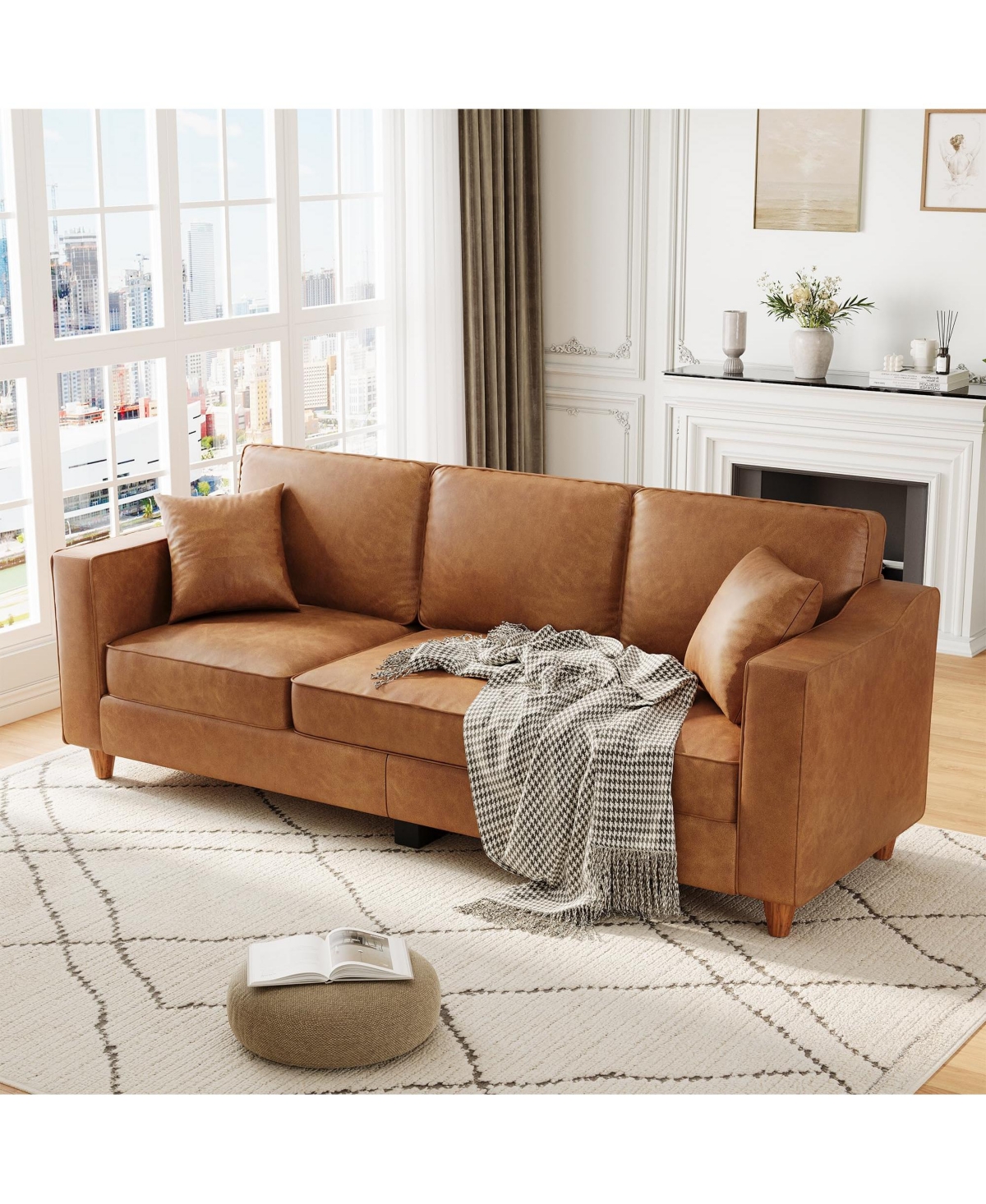 Click here for homfan 85 Inches 3-Seater Sofa with 2 Throw Pillow... prices