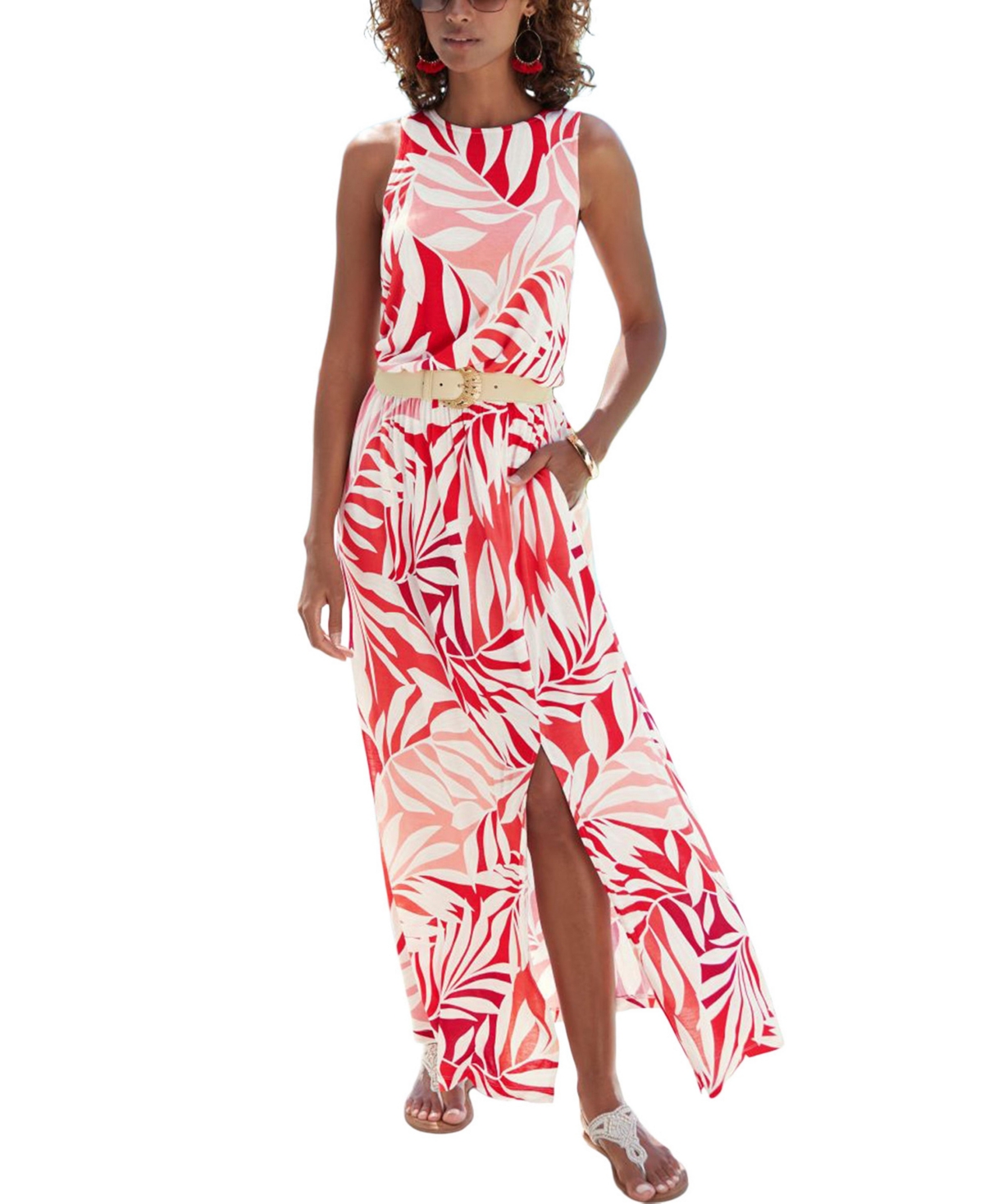 Click here for Lascana Womens Side Slit Maxi Dress - Red printed prices