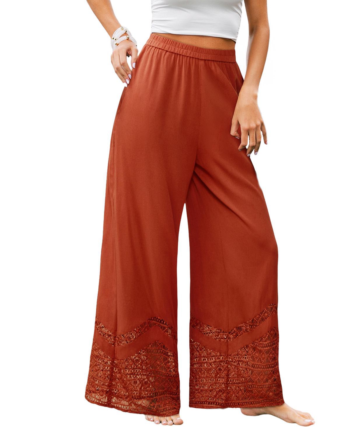 Click here for Cupshe Womens Rust Elastic Waist Lace Trim Wide Le... prices