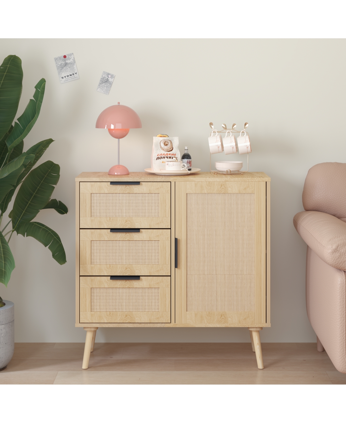 Click here for Flynama Modern Rattan Wood Dresser 3 Drawer Storag... prices