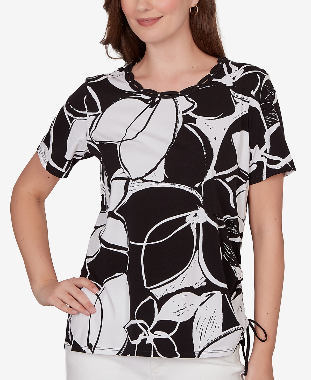 Click here for Alfred Dunner Womens Abstract Floral Embellished S... prices