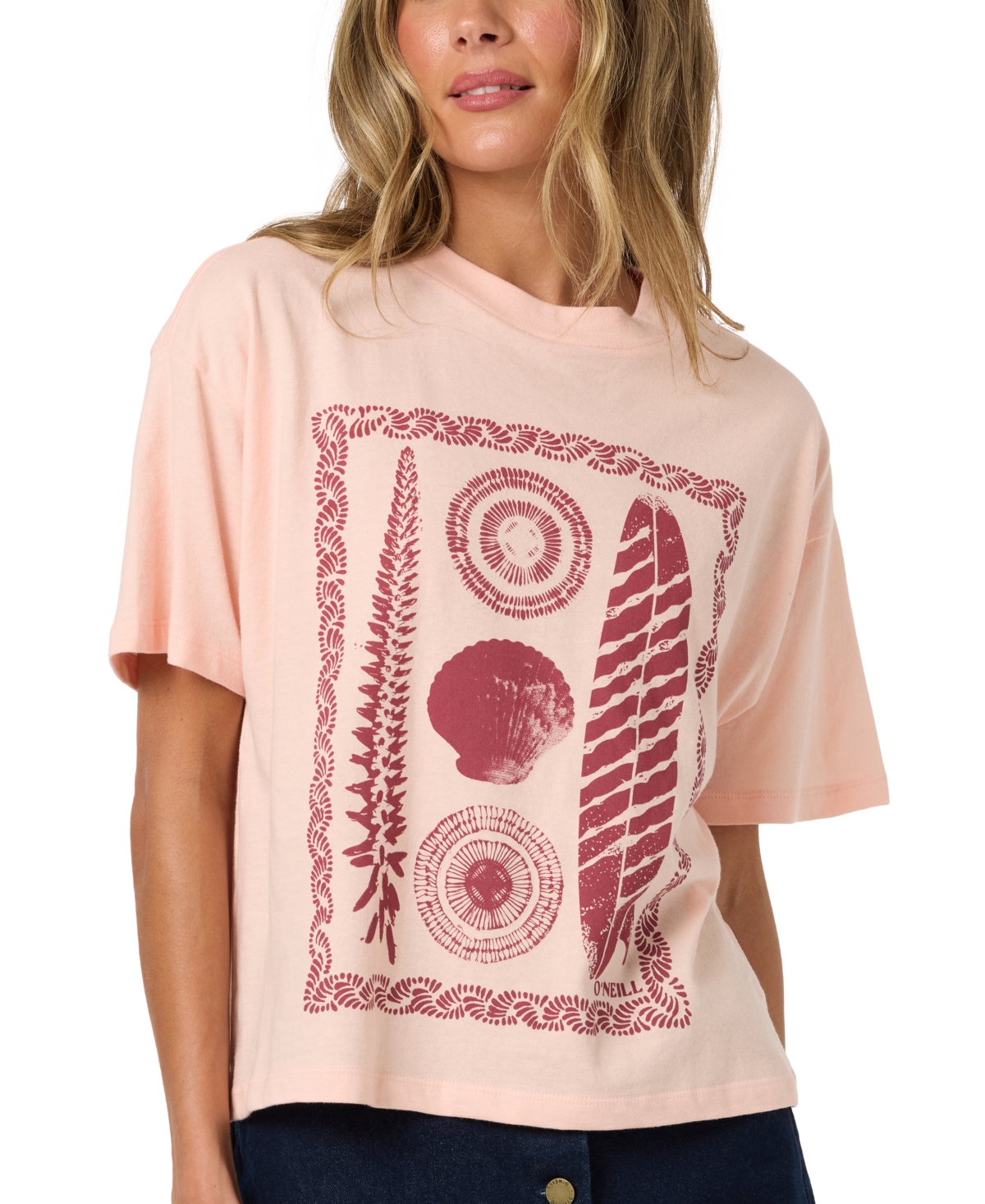 Click here for ONeill Womens Calico Graphic Cotton T-Shirt - Peac... prices
