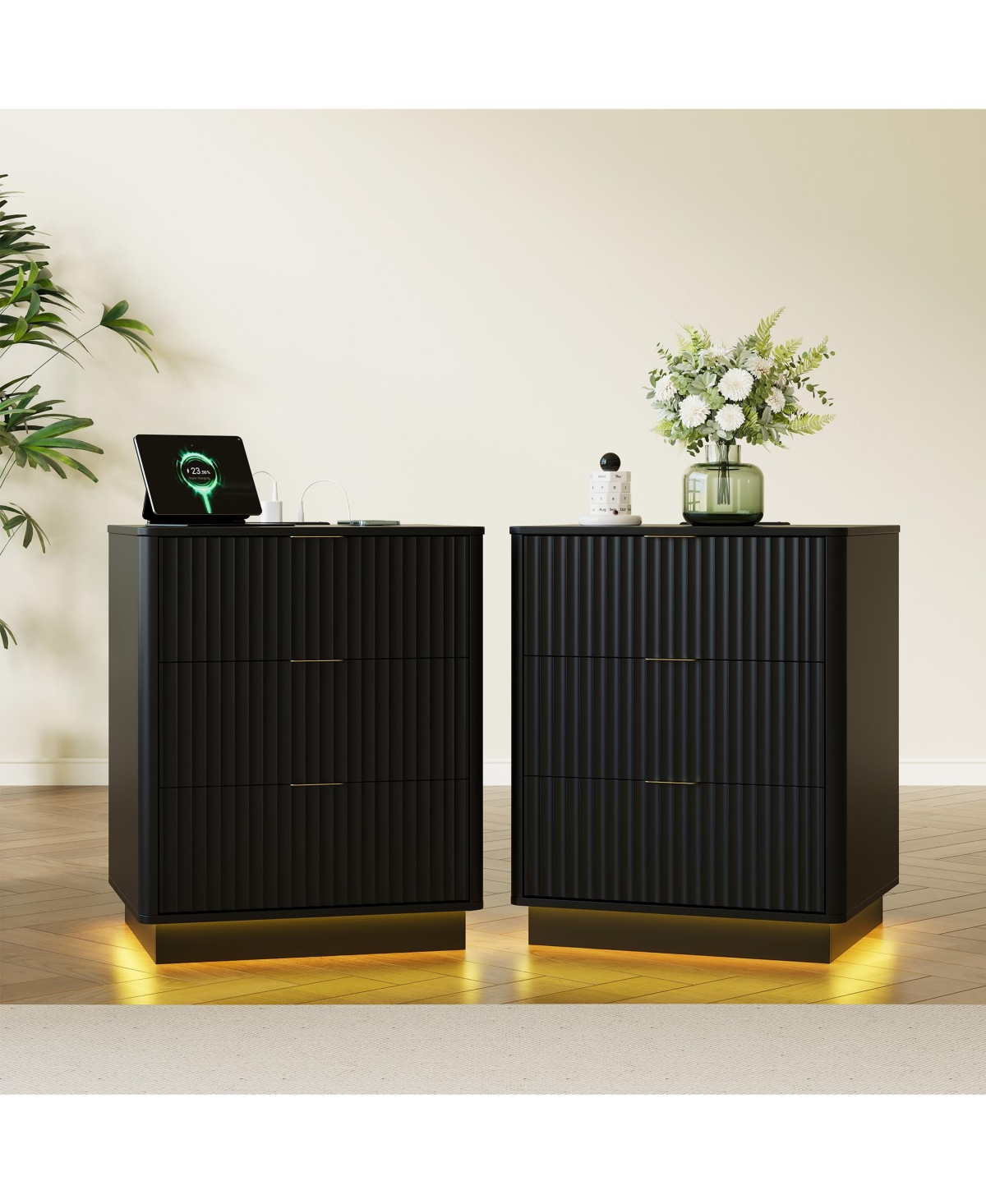 Click here for homfan Fluted Nightstand Set of 2  Wooden Nightsta... prices