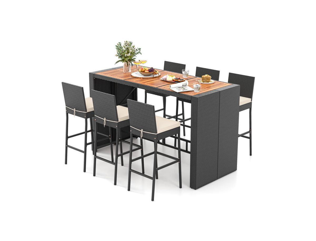 Click here for Mondawe 7 Pieces Patio Rattan Bar Set with Seat Cu... prices