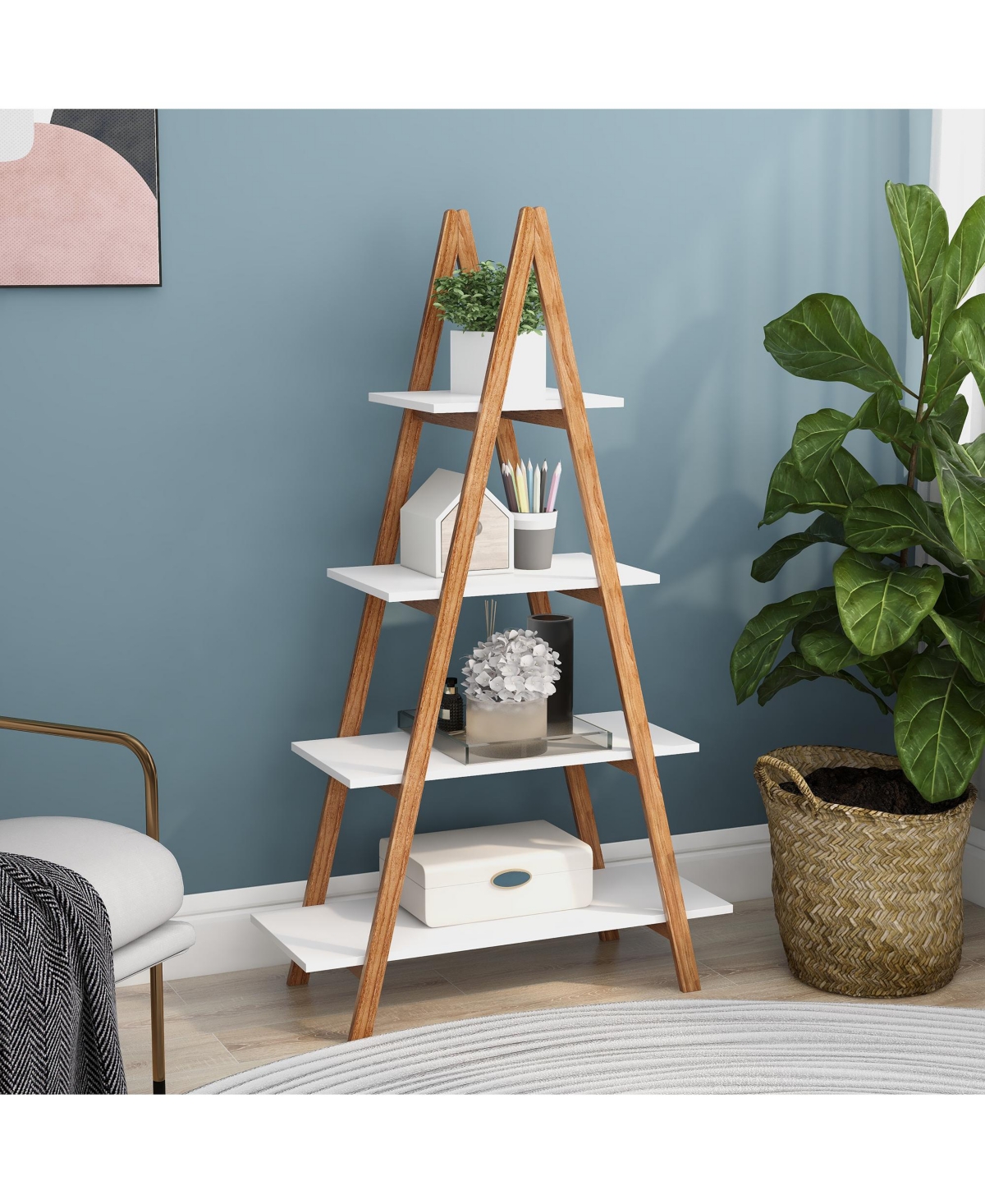 Click here for flynama A-frame Solid Bamboo Ladder Bookshelf 4 Ti... prices