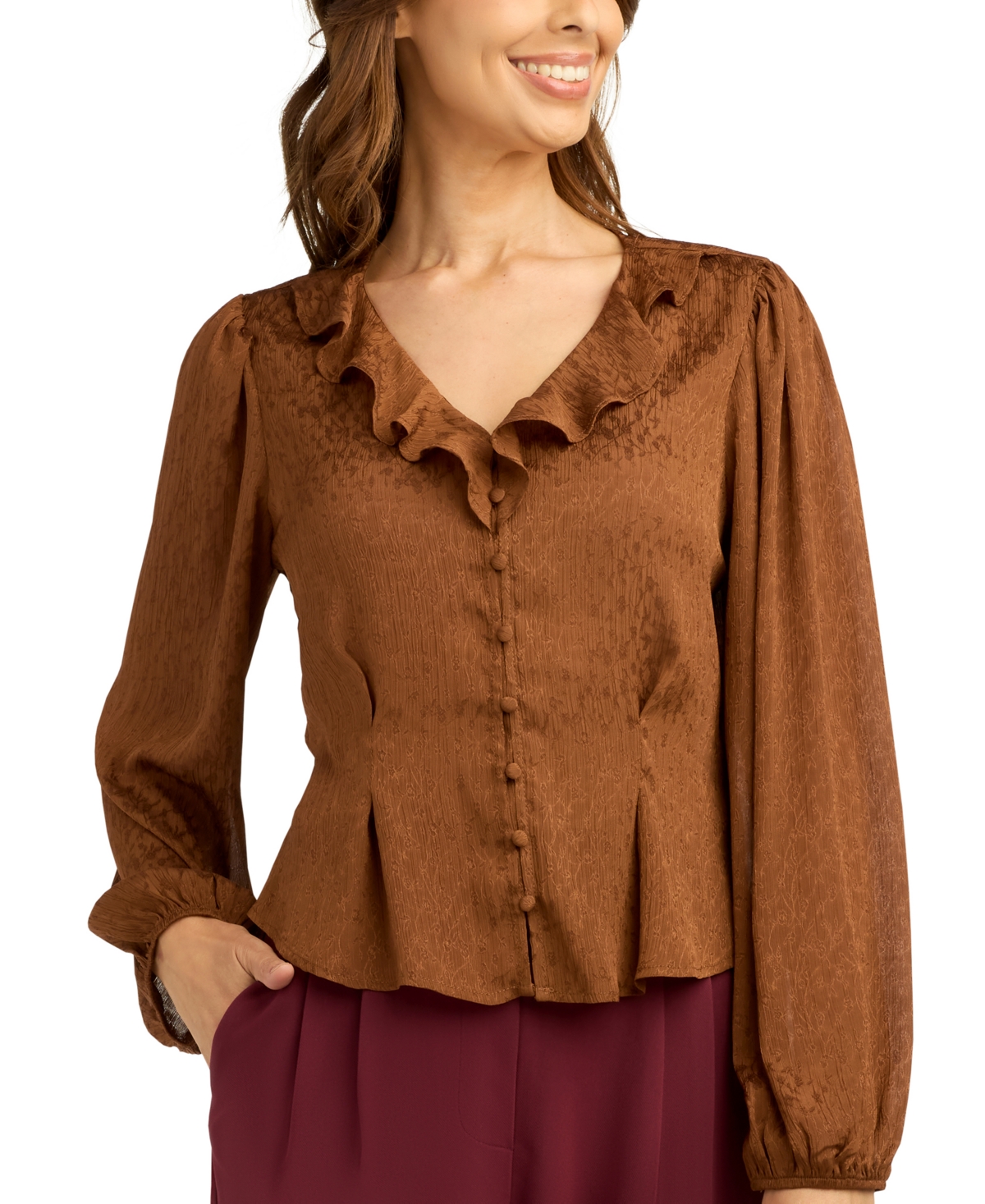 Click here for Bcx Juniors Chiffon Jacquard V-Neck Button-Front B... prices