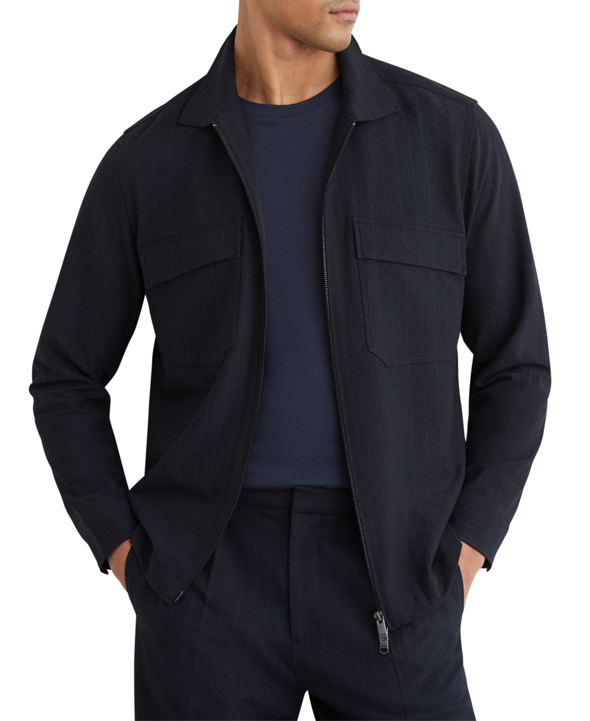 Click here for Reiss Mens Sidney Stripe Zip-Through Overshirt - N... prices