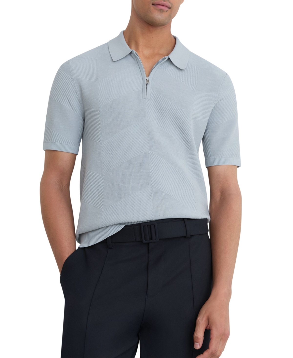 Click here for Reiss Mens Leigham Cotton-Blend Chevron-Knit Half-... prices