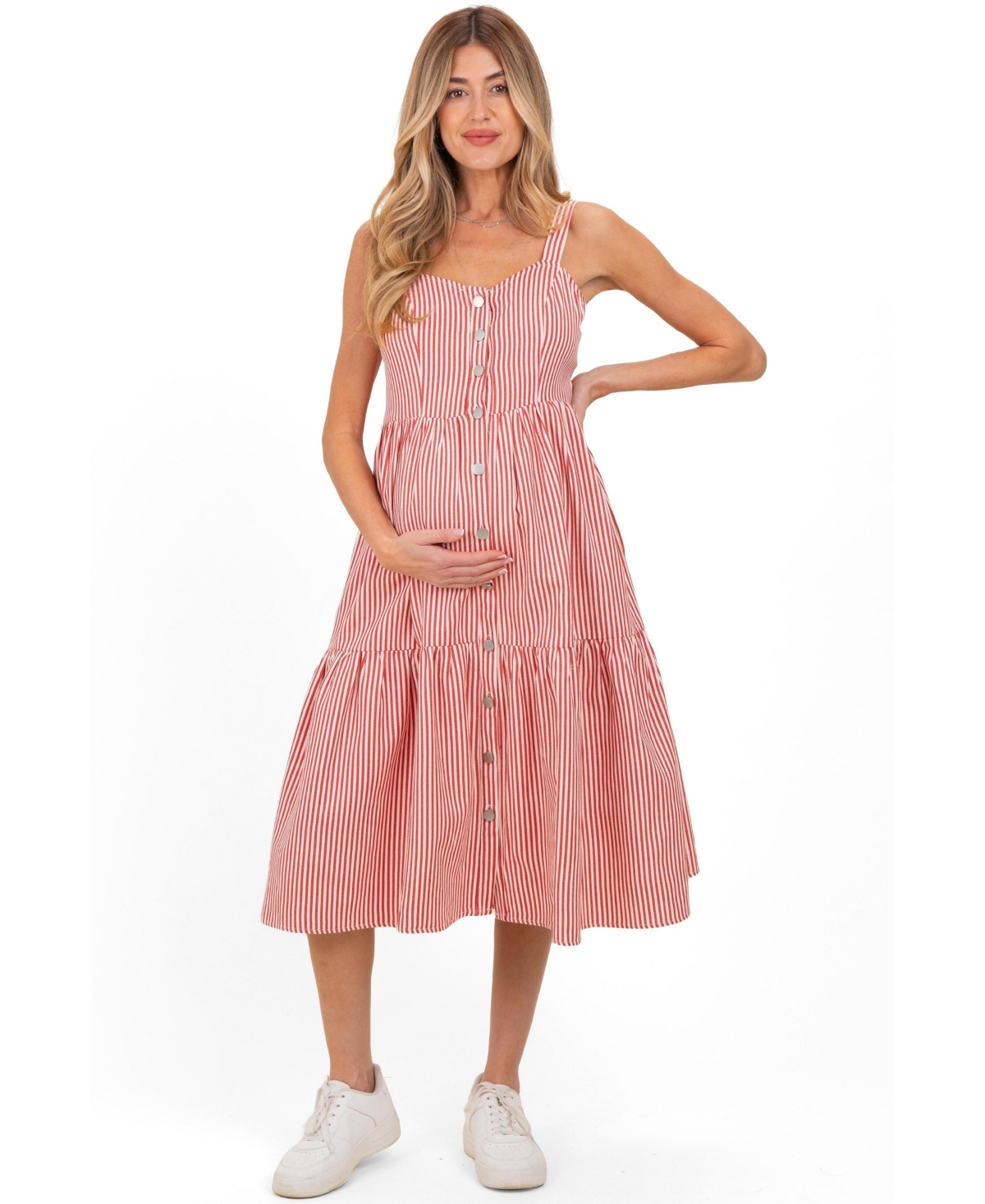 Click here for Pinkblush Womens Red Striped Tiered Overall Dress... prices