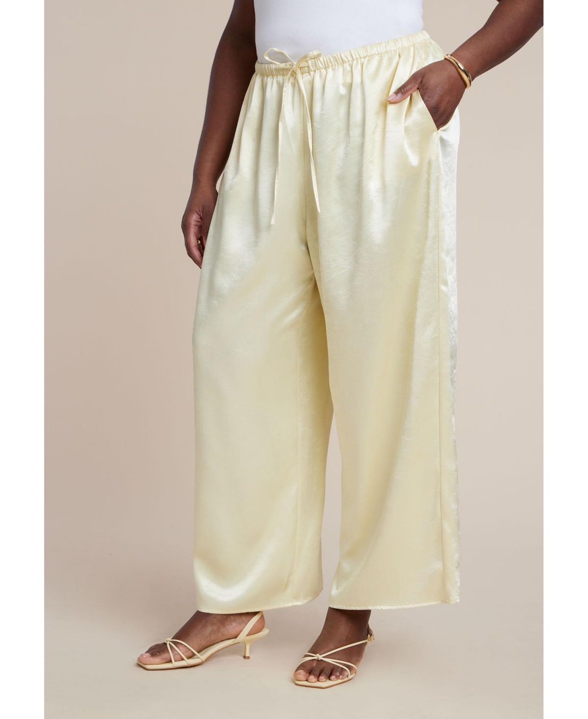 Click here for Eloquii womens Plus Size Textured Satin Wide Leg P... prices