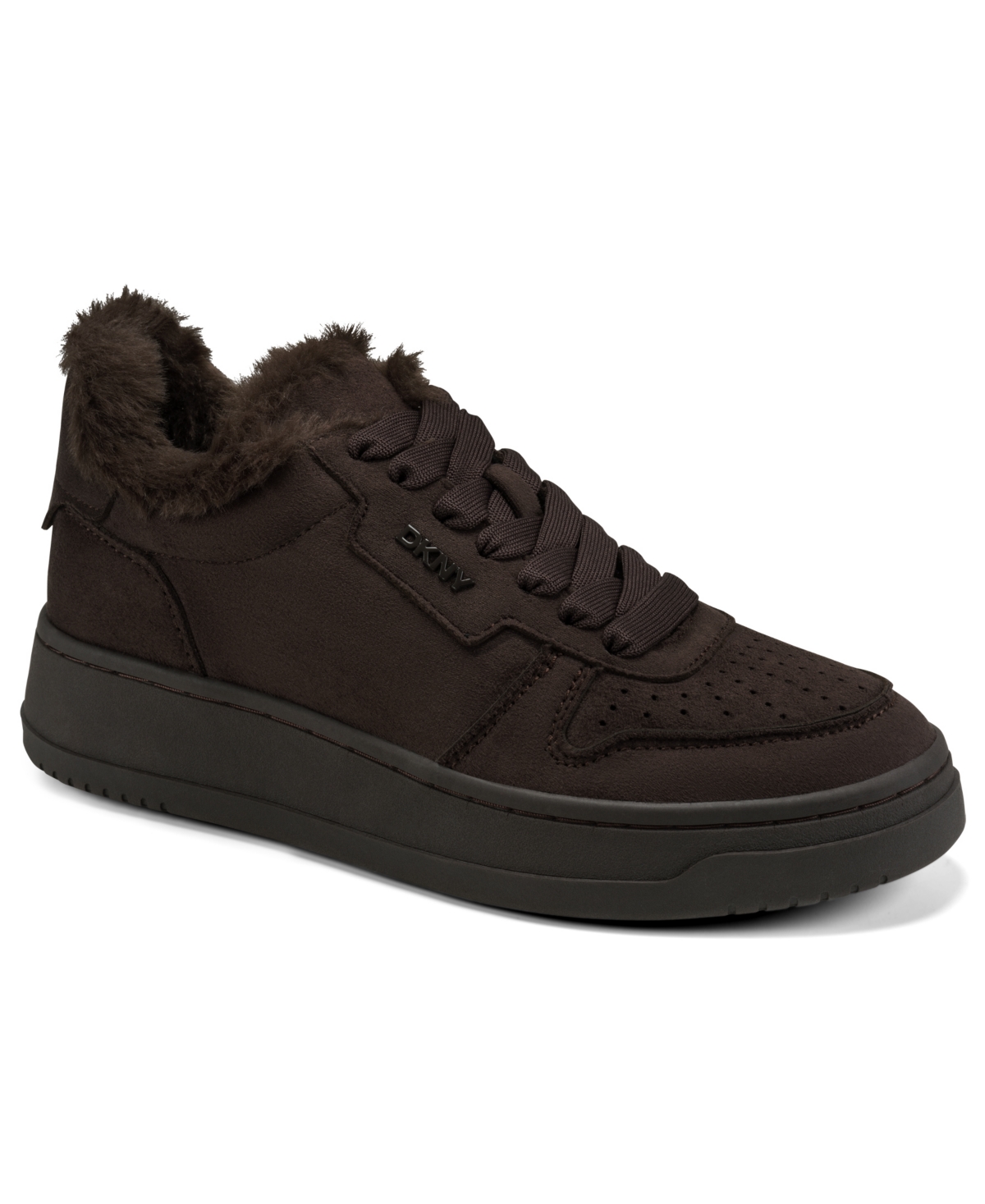 Click here for Dkny Womens Autumn Fur Lace-Up Sneakers - Brown prices
