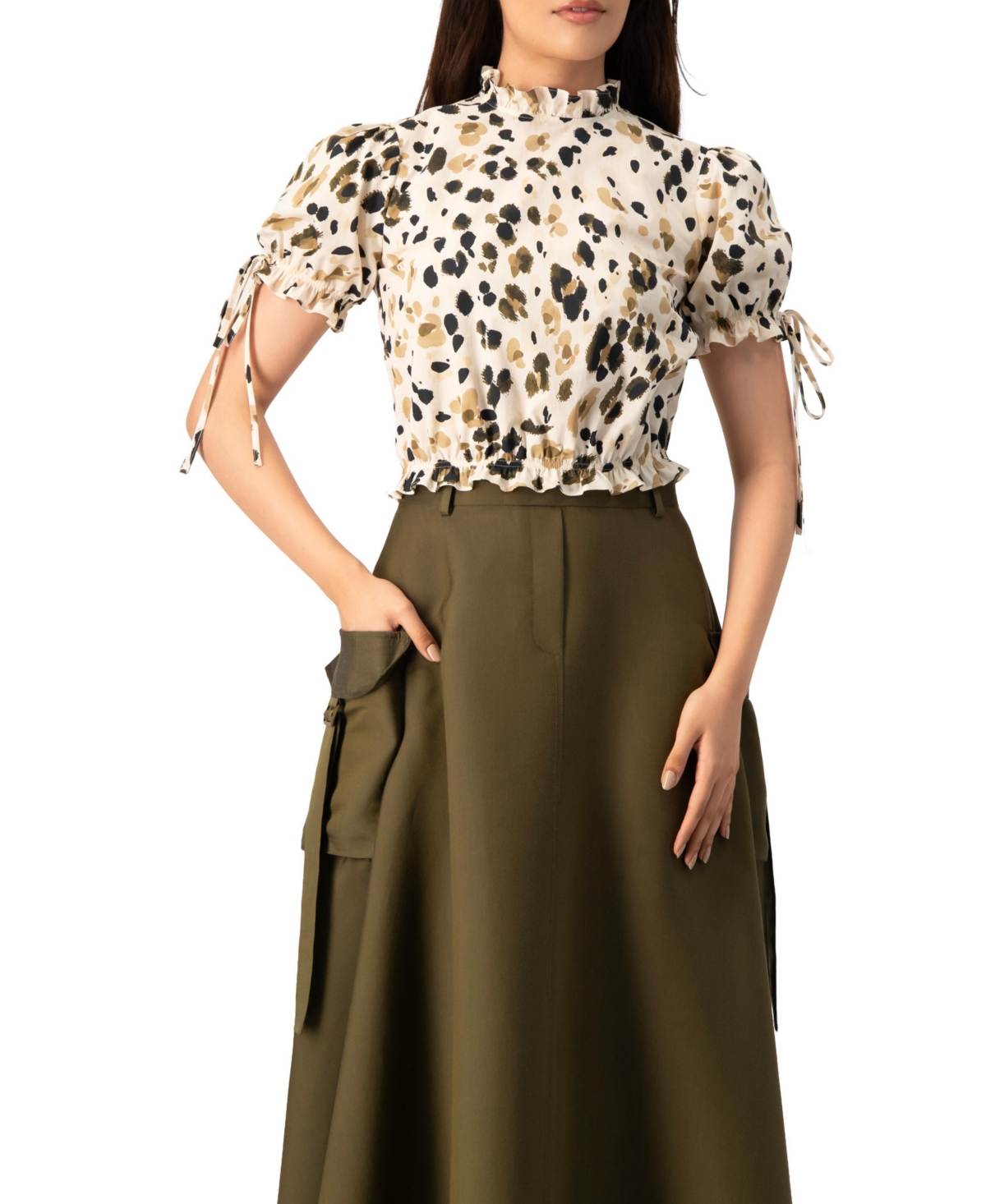 Click here for Ivonne Womens Abstract Animal Print Crop Blouse  P... prices
