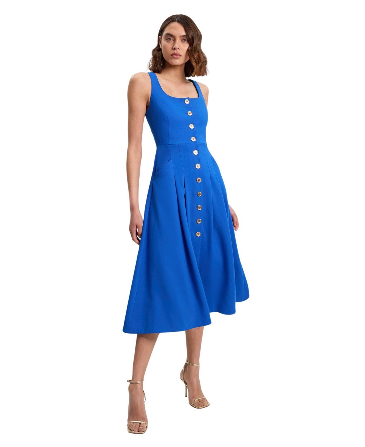 Click here for Karen Millen Womens Square Neck Button-Front Midi... prices