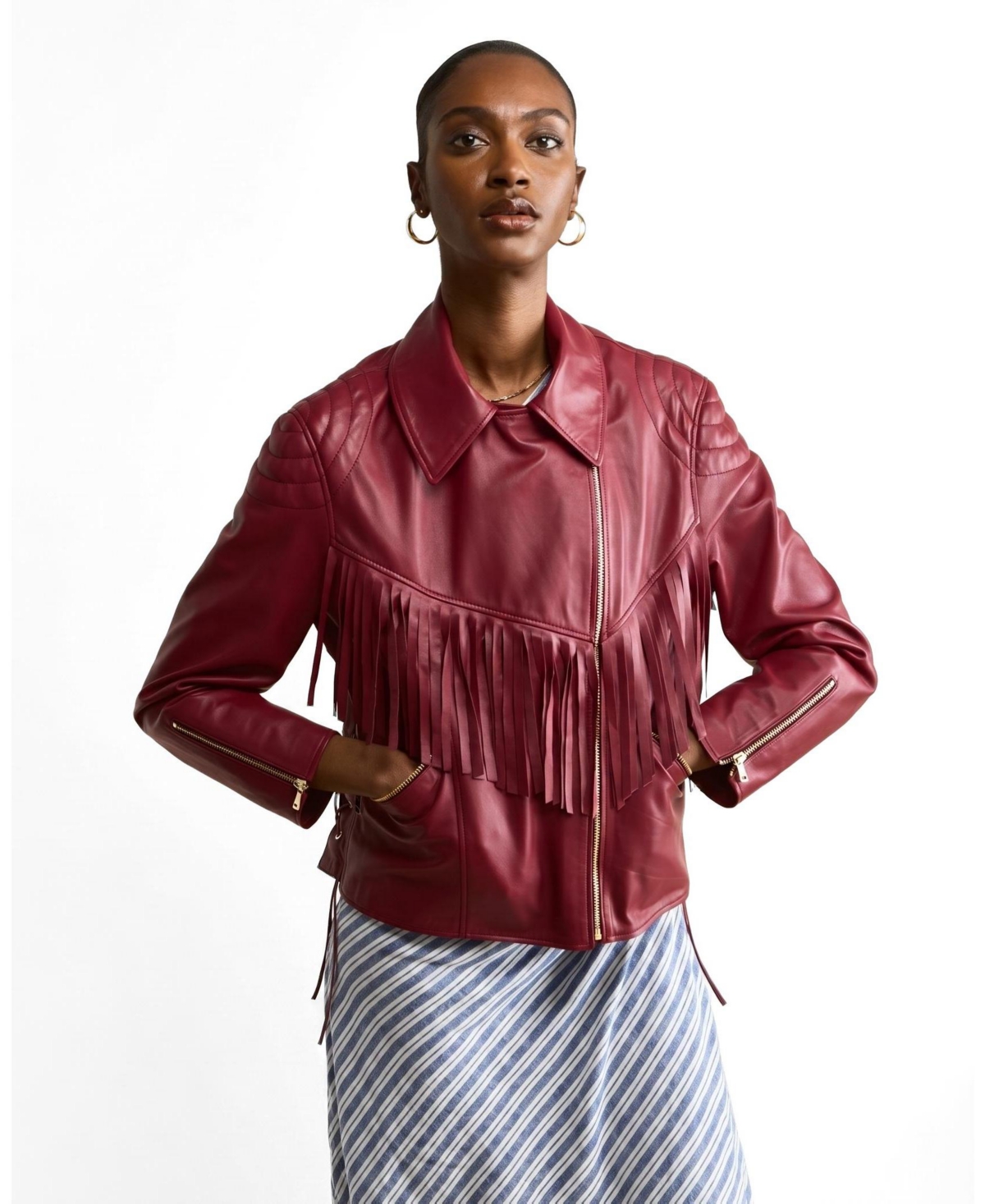 Click here for Furniq Uk Womens Dakota Fringed Leather Jacket - L... prices