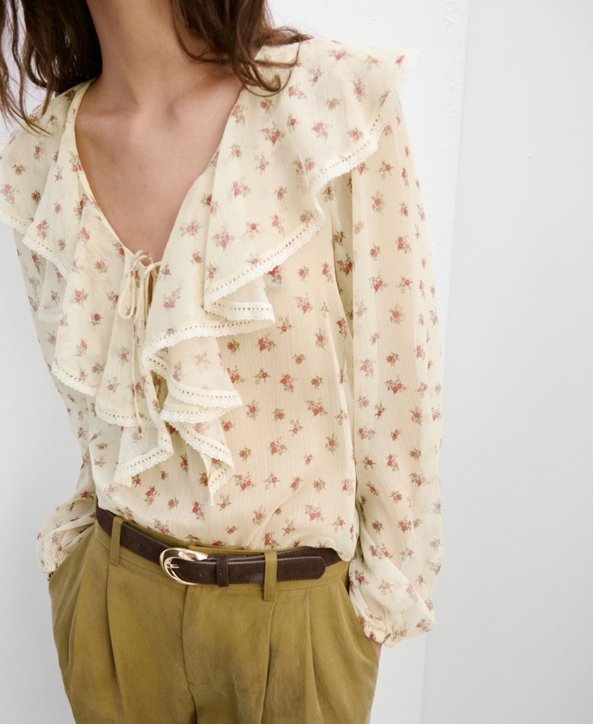 Click here for Mango Womens Ruffled Floral Blouse - Yellow prices