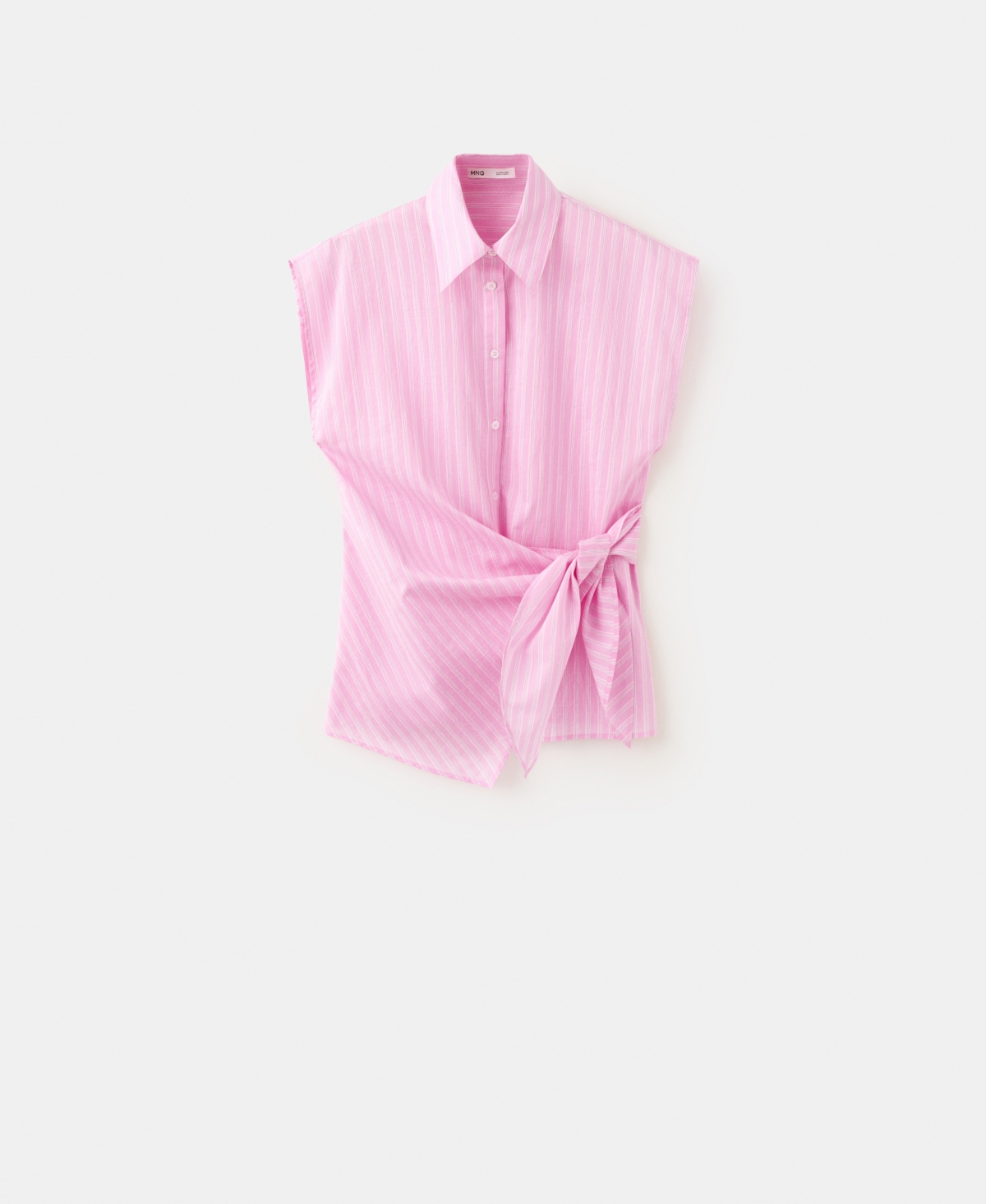 Click here for Mango Womens Striped Knotted Cotton Shirt - Pink prices