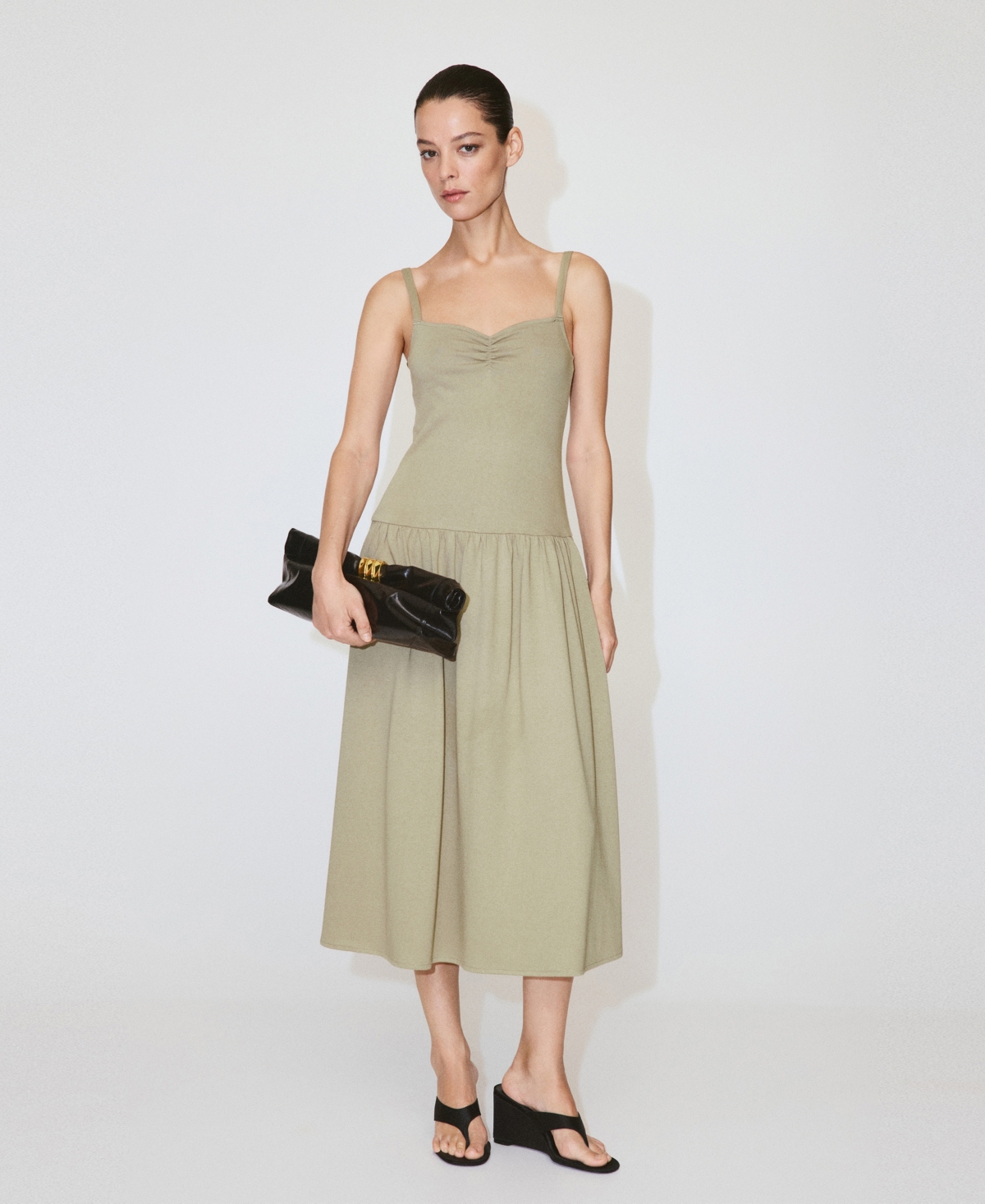 Click here for Mango Womens Ruched Neckline Full Dress - Beige  K... prices