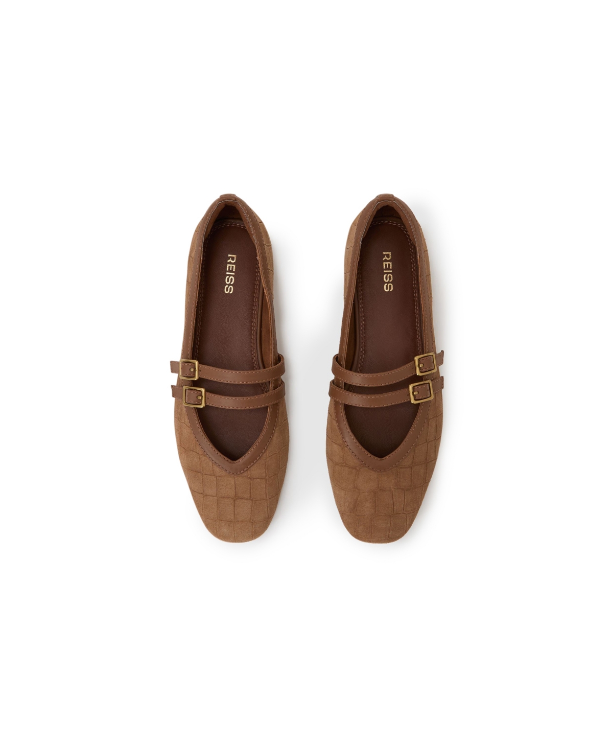 Click here for Reiss Womens Eliza Croc Embossed Ballet Shoe - Tan prices