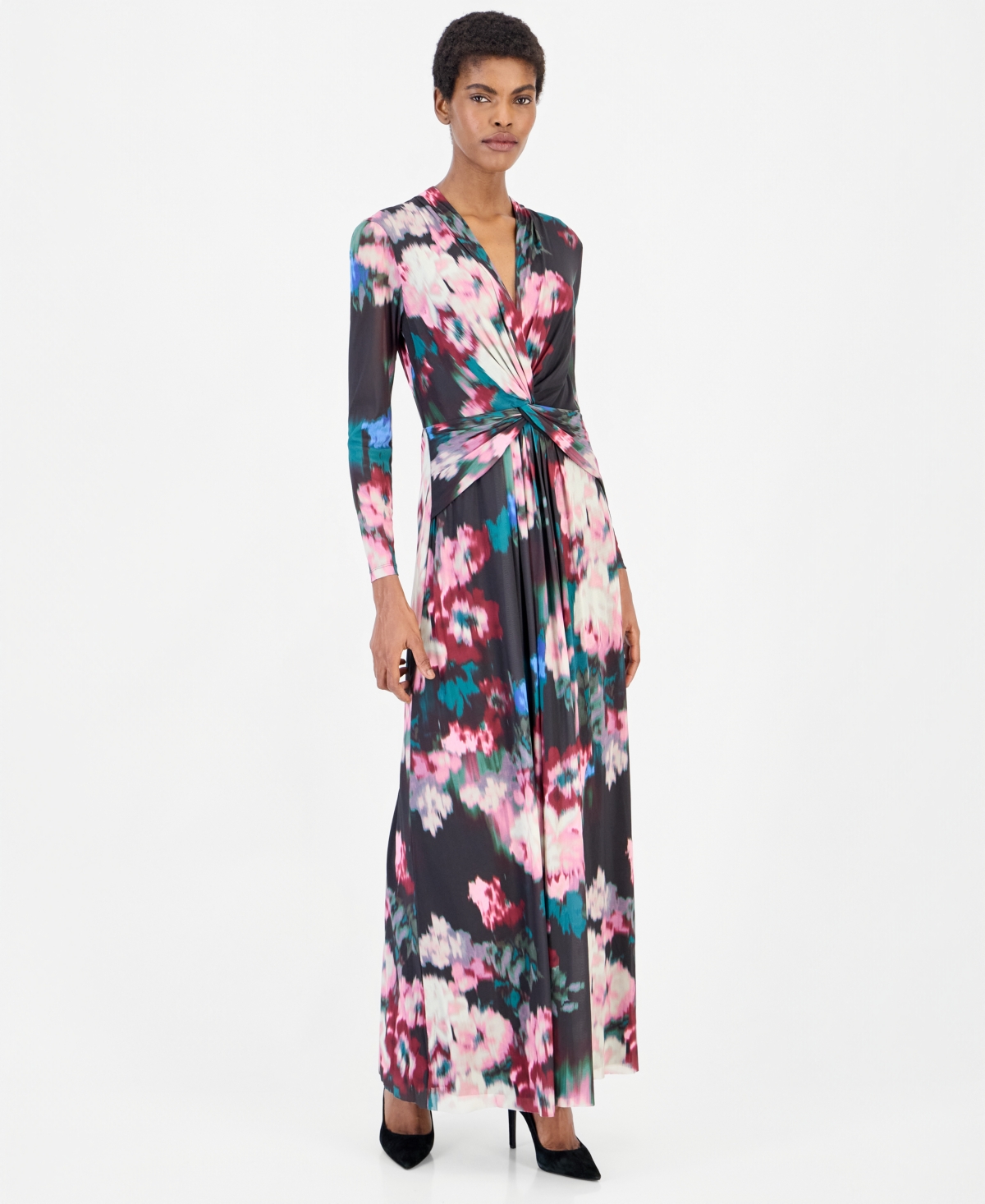 Click here for Anne Klein Womens Twist Front Maxi Floral Long-Sle... prices