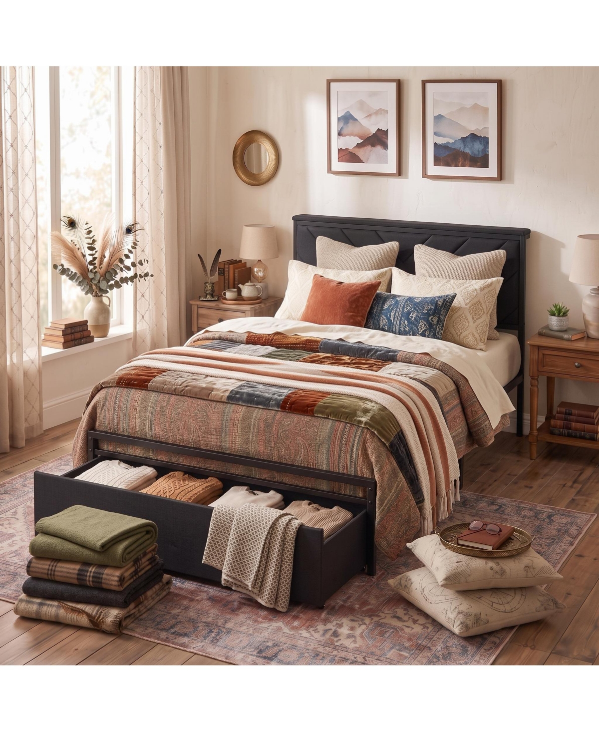 Click here for Modern Upholstered Platform Bed with 2 Storage Dra... prices