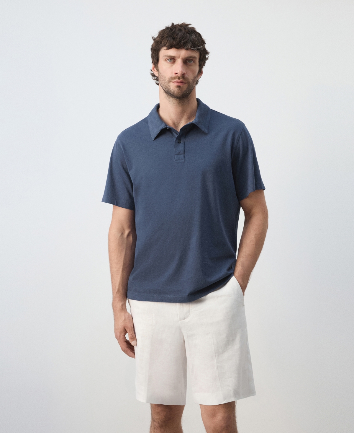 Click here for Mango Mens Cotton Fine-Knit Polo Shirt - Navy prices