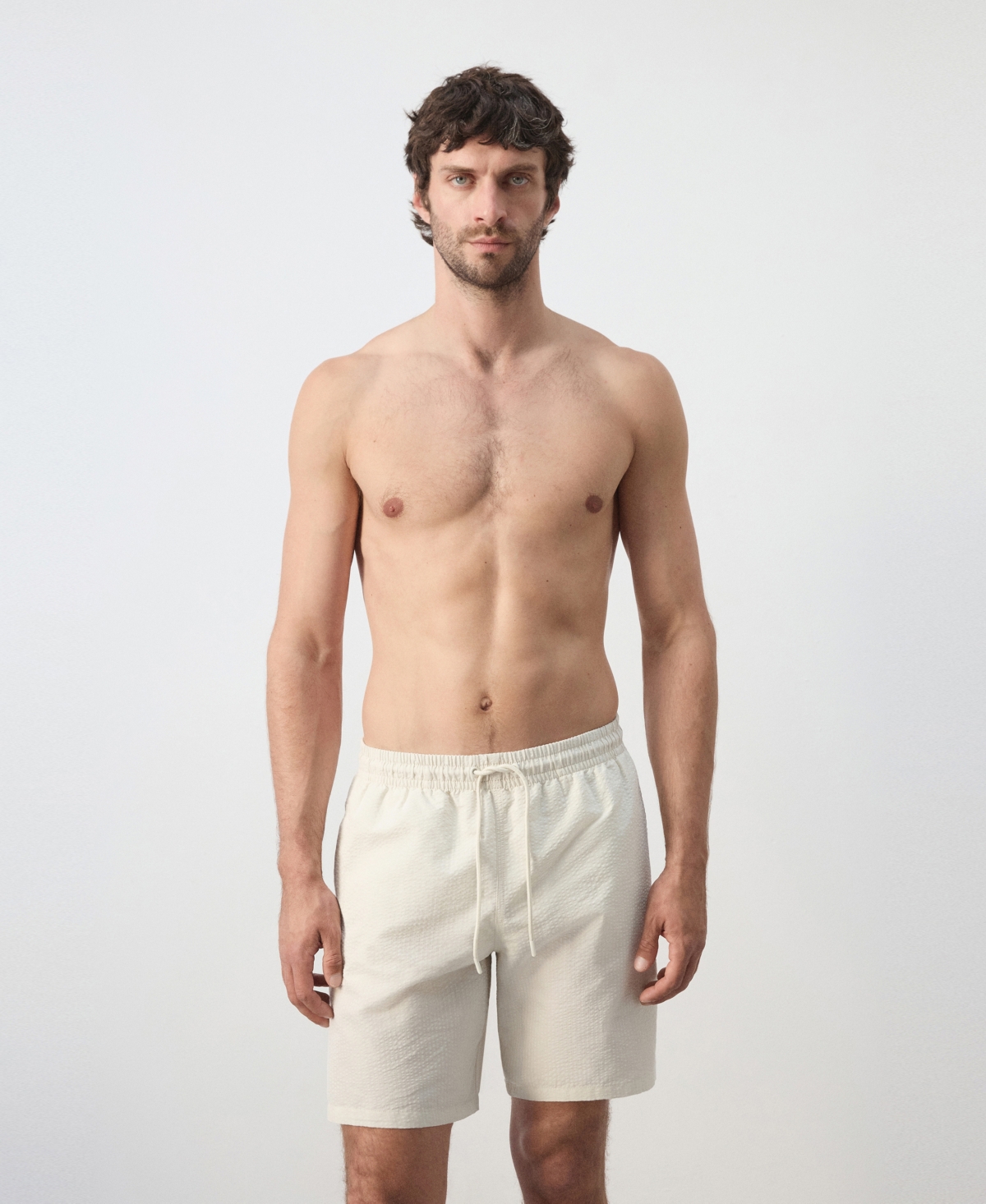 Click here for Mango Mens Seersucker Striped Swimsuit - Beige prices