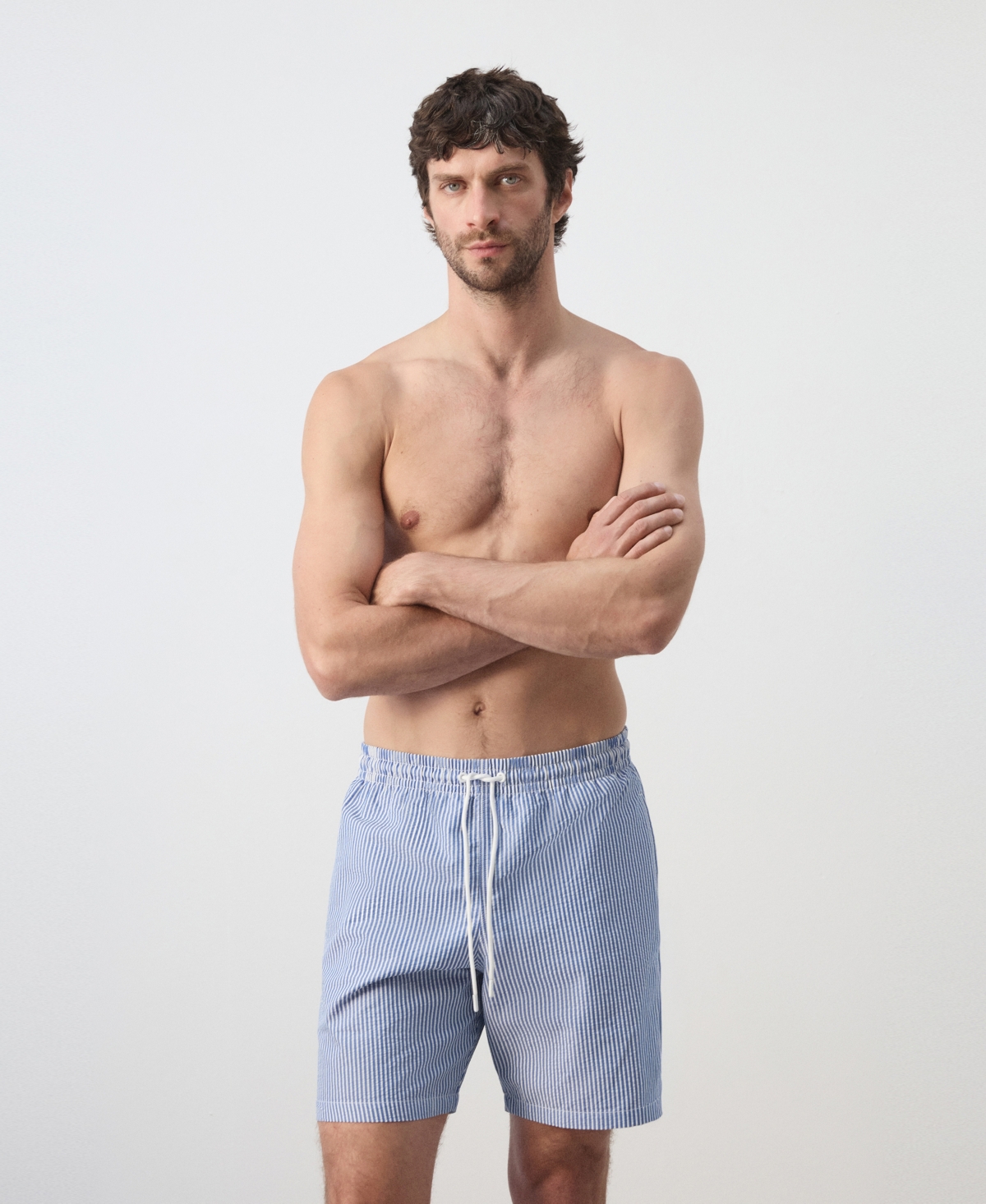 Click here for Mango Mens Seersucker Striped Swimsuit - Ink Blue prices