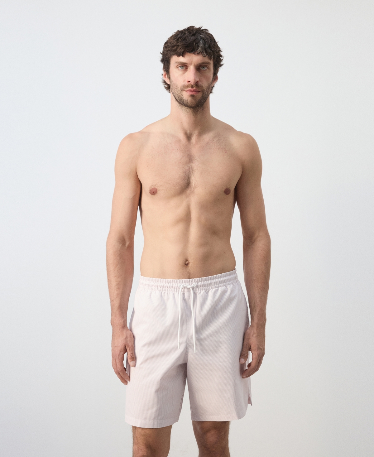 Click here for Mango Mens Seersucker Striped Swimsuit - Lilac prices