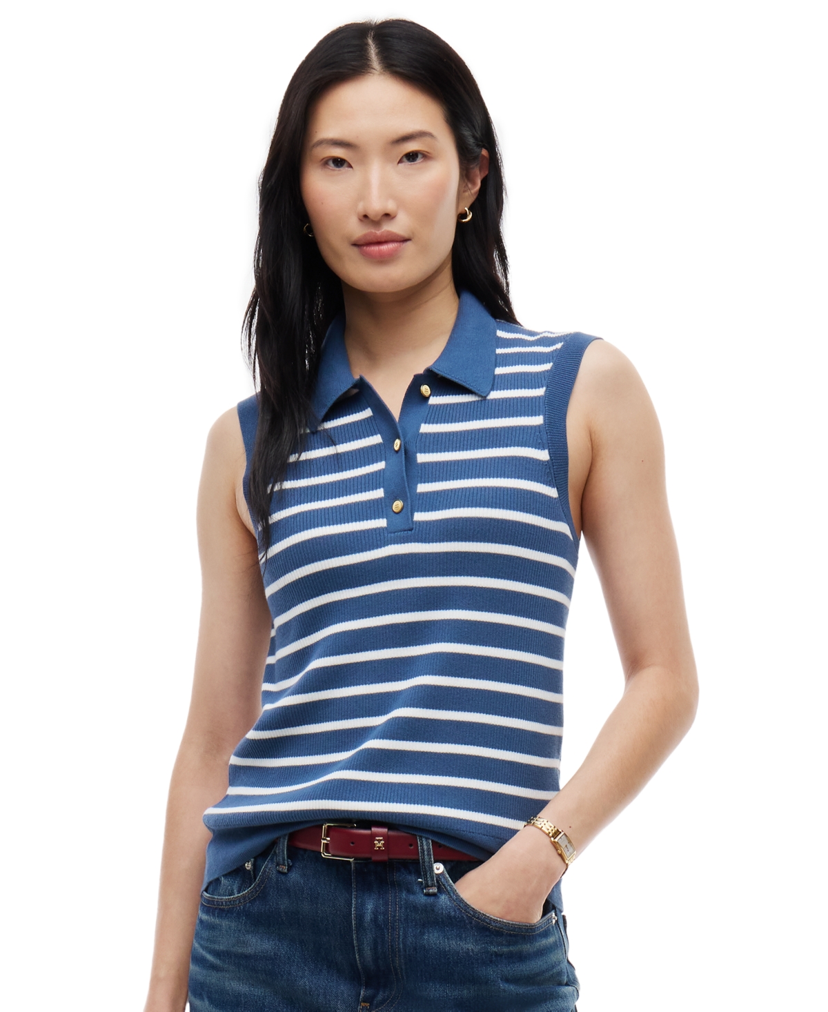 Click here for Tommy Hilfiger Womens Fine Gauge Polo Collar Sleev... prices