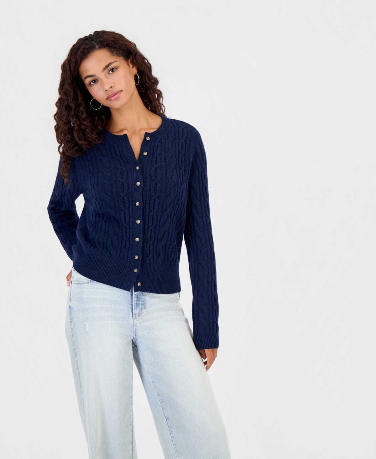 Click here for Hooked Up by Iot Juniors Cable-Knit Crew-Neck Card... prices