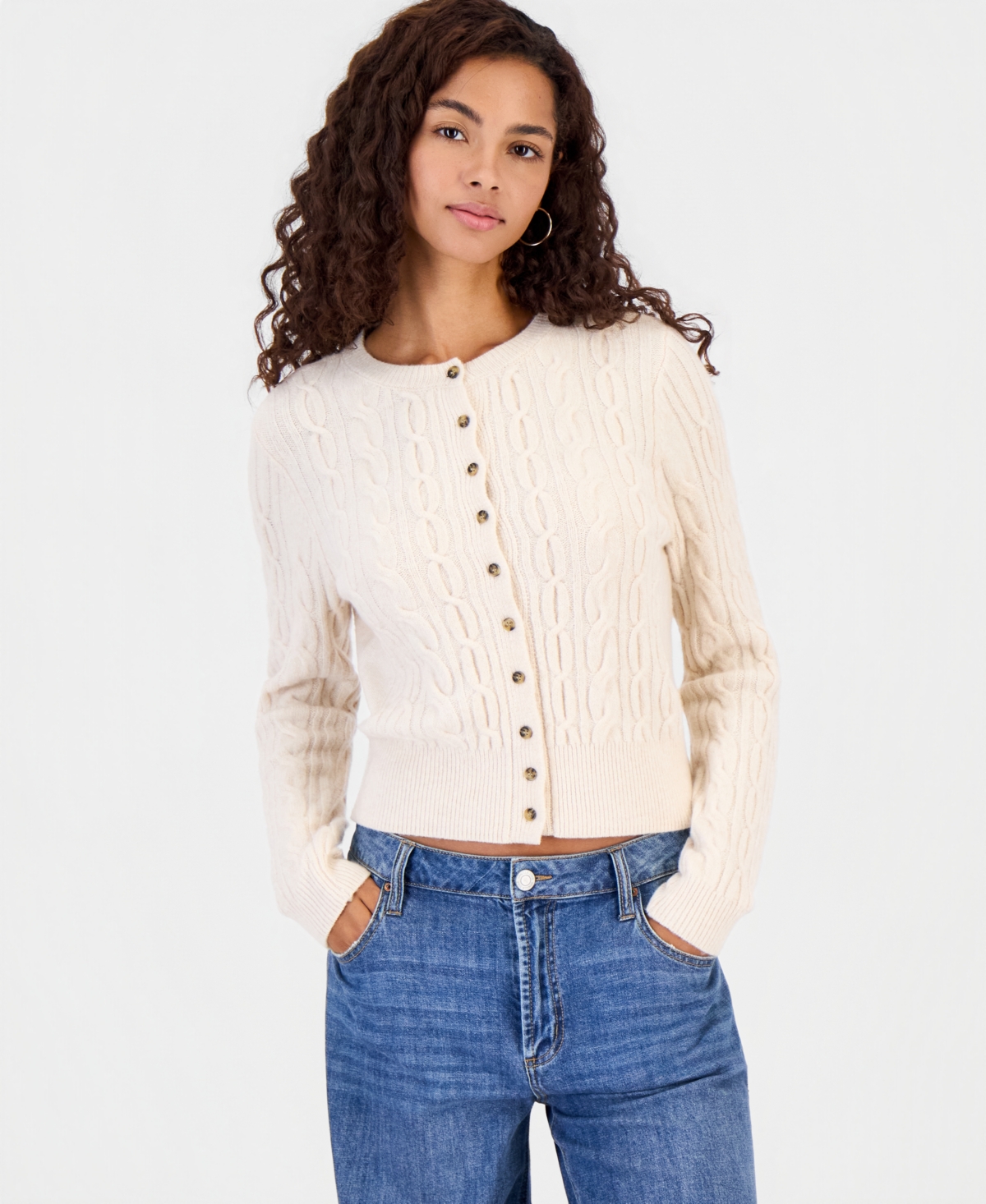 Click here for Hooked Up by Iot Juniors Cable-Knit Crew-Neck Card... prices