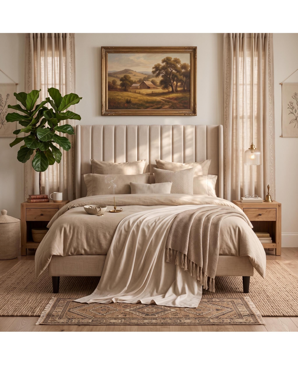Click here for Upholstered Platform Bed Frame with 52 Inch High V... prices