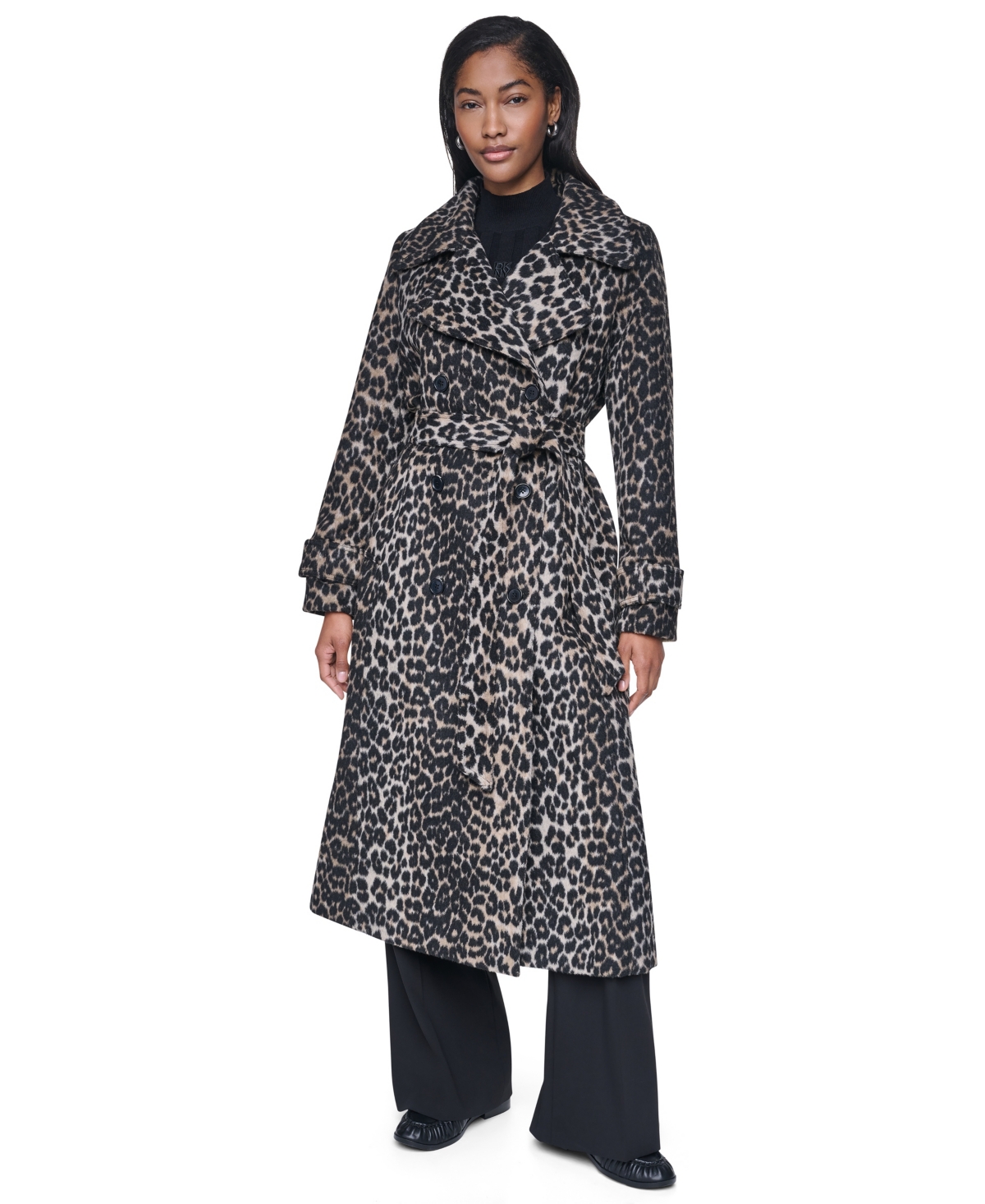 Click here for Dkny Womens Notch Collar Belted Wrap Coat - Leopar... prices