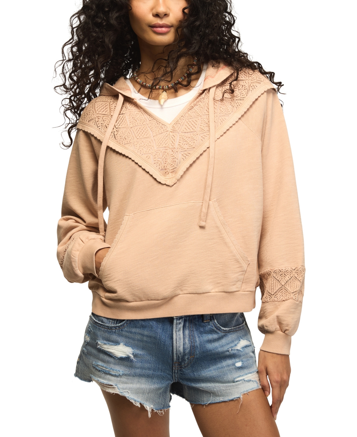 Click here for Lucky Brand Womens Crochet-Yoke V-Neck Hoodie - Sp... prices