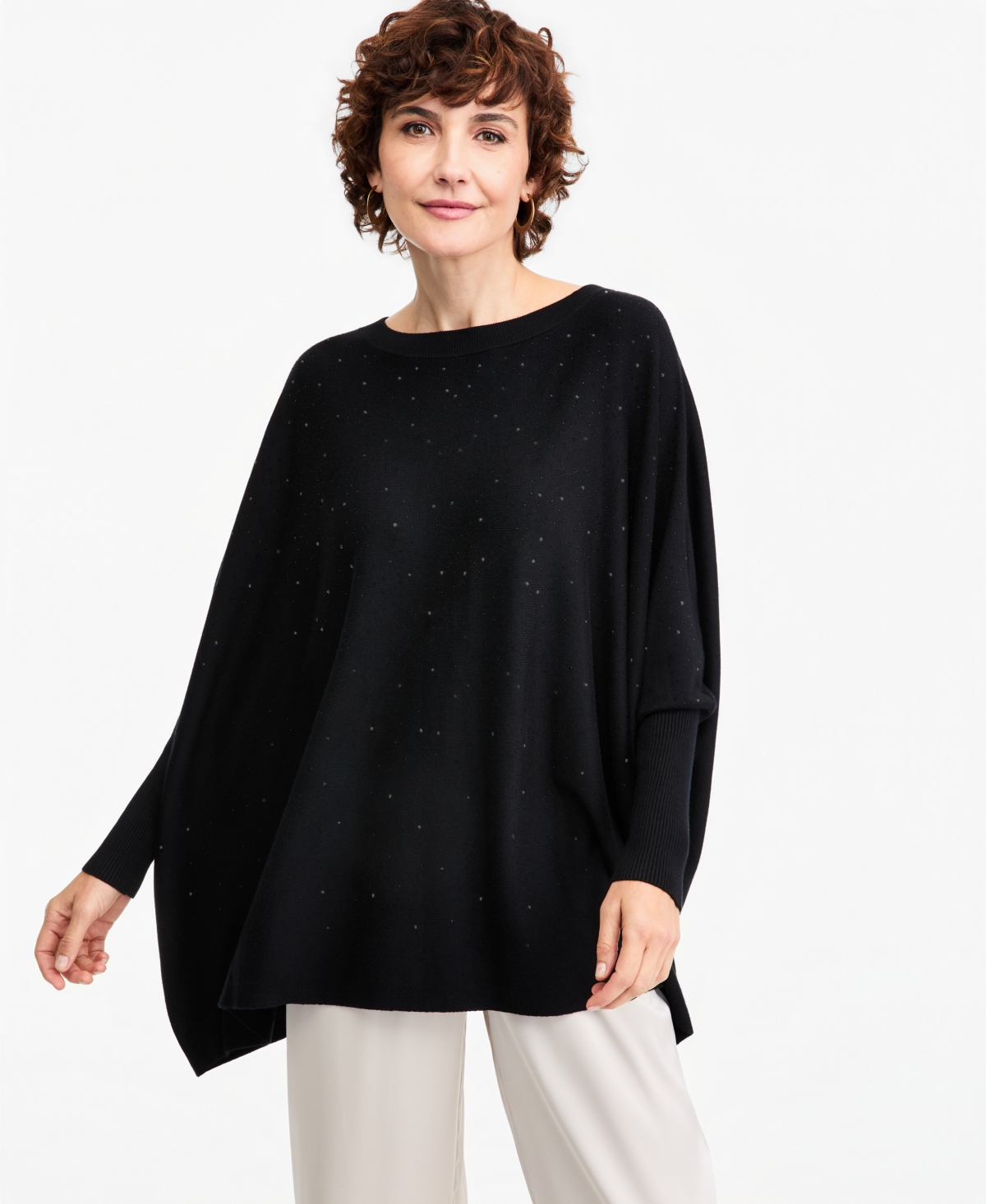 Click here for Jm Collection Womens Rhinestone Boat-Neck Poncho S... prices